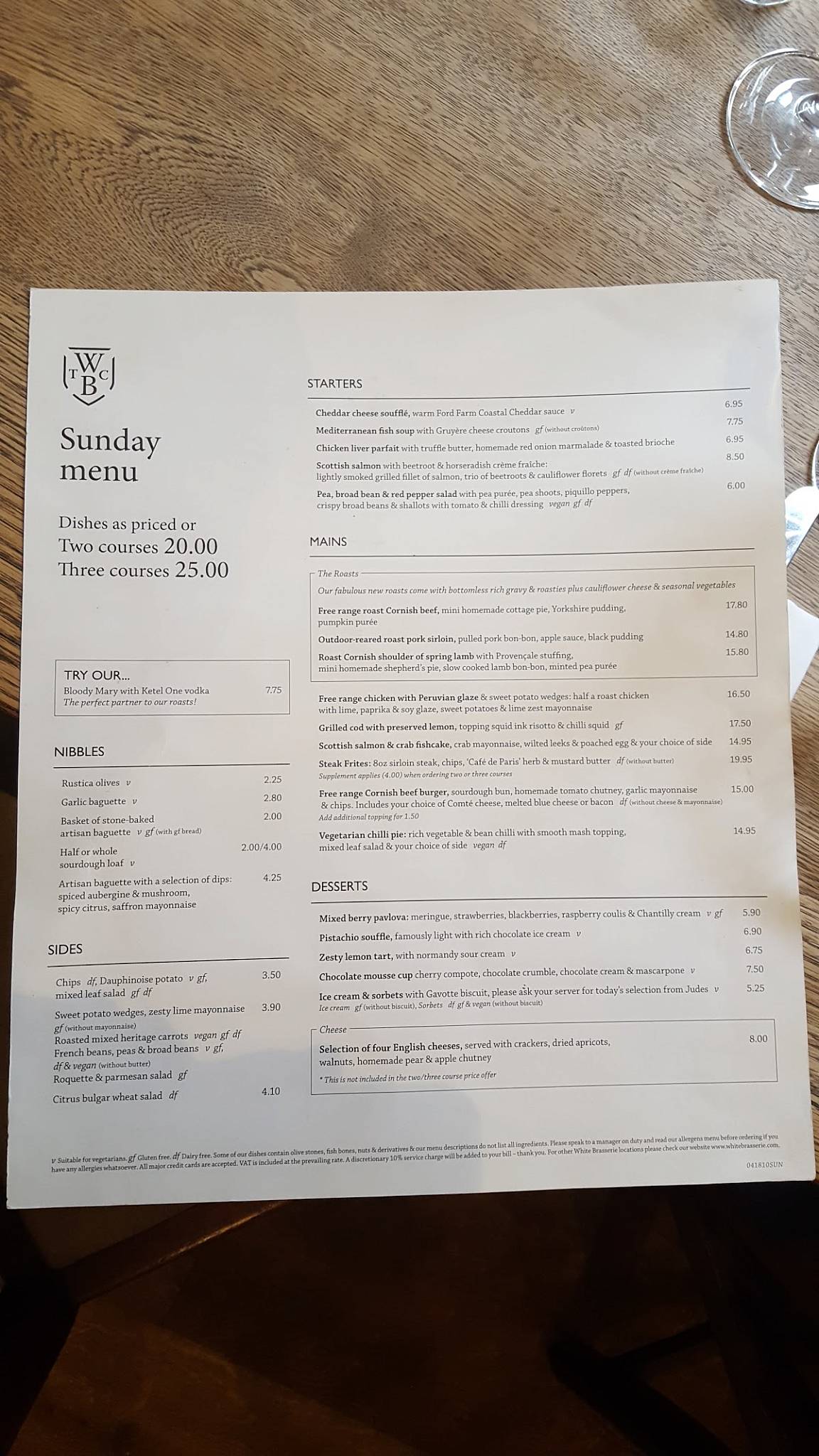 Menu at The White Bear pub & bar, Ruislip, Ickenham Rd