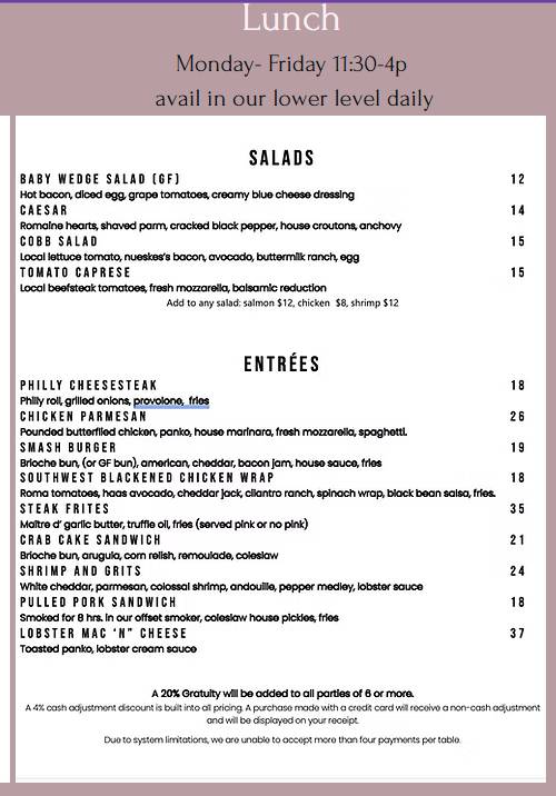Menu at Tin Cup Grill pub & bar, Cumming