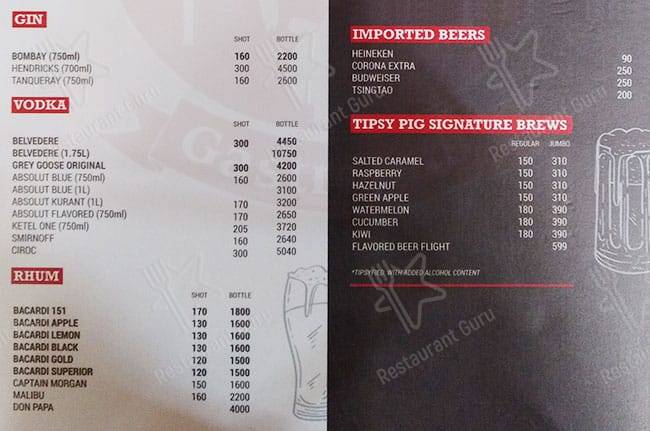 Menu at Tipsy Pig Gastropub, Quezon City