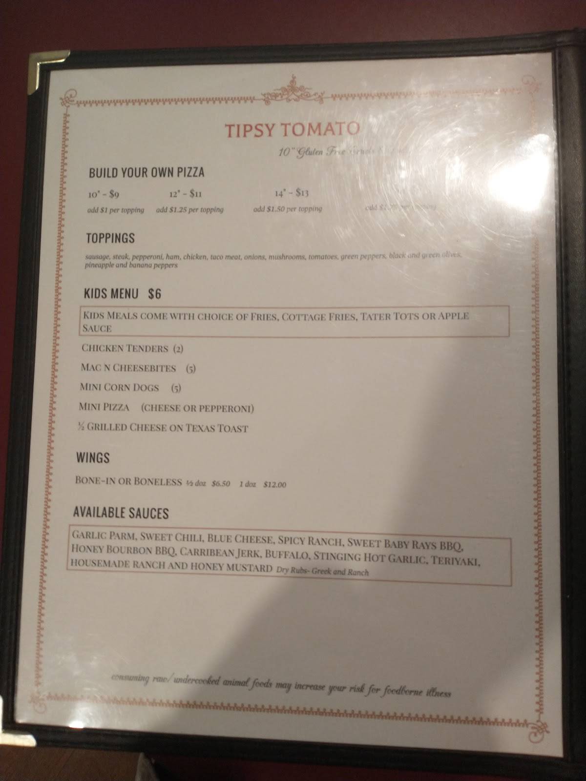 Menu at Tipsy Tomato Pub And Pizzeria, Manitowoc