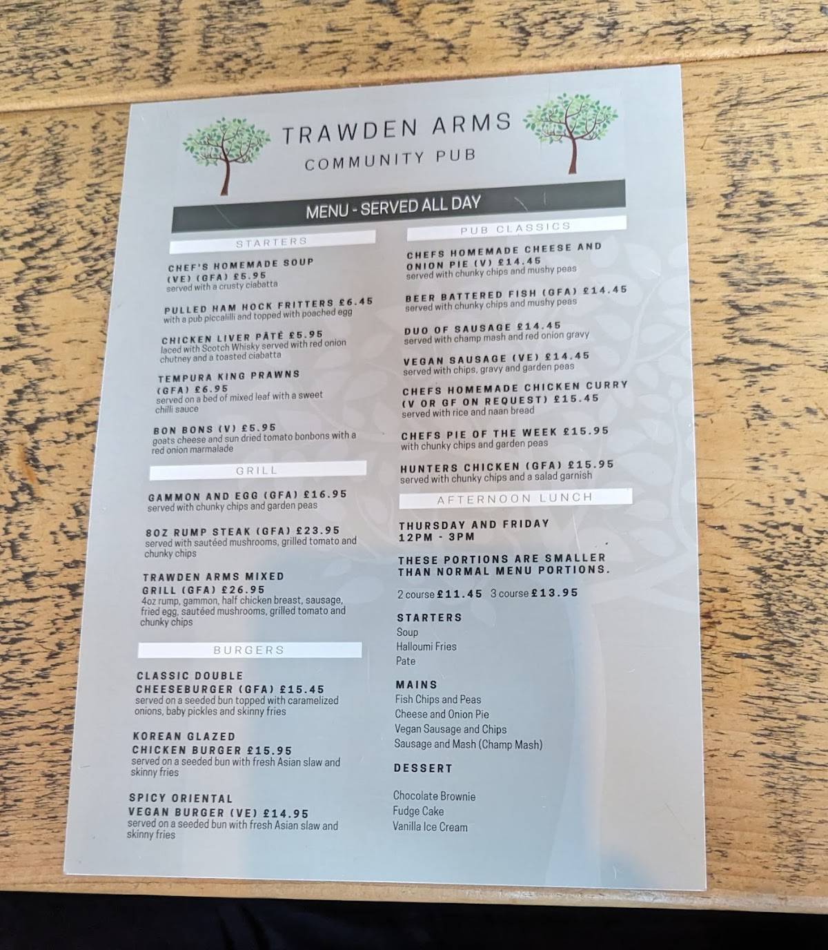 Menu at Trawden Arms pub & bar, Colne