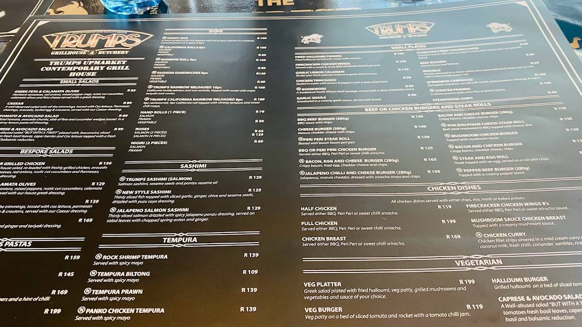 Menu at Trumps Grillhouse and Butchery pub & bar, Sandton