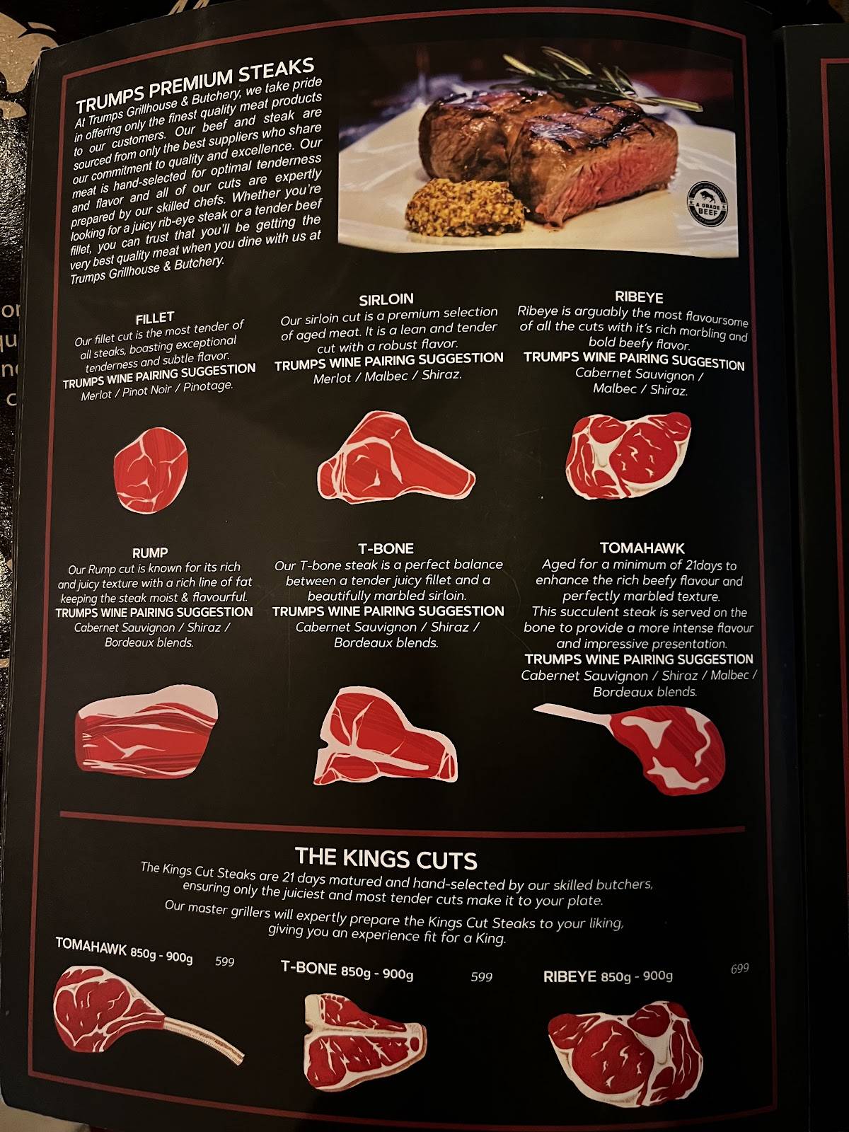 Menu at Trumps Grillhouse and Butchery pub & bar, Sandton