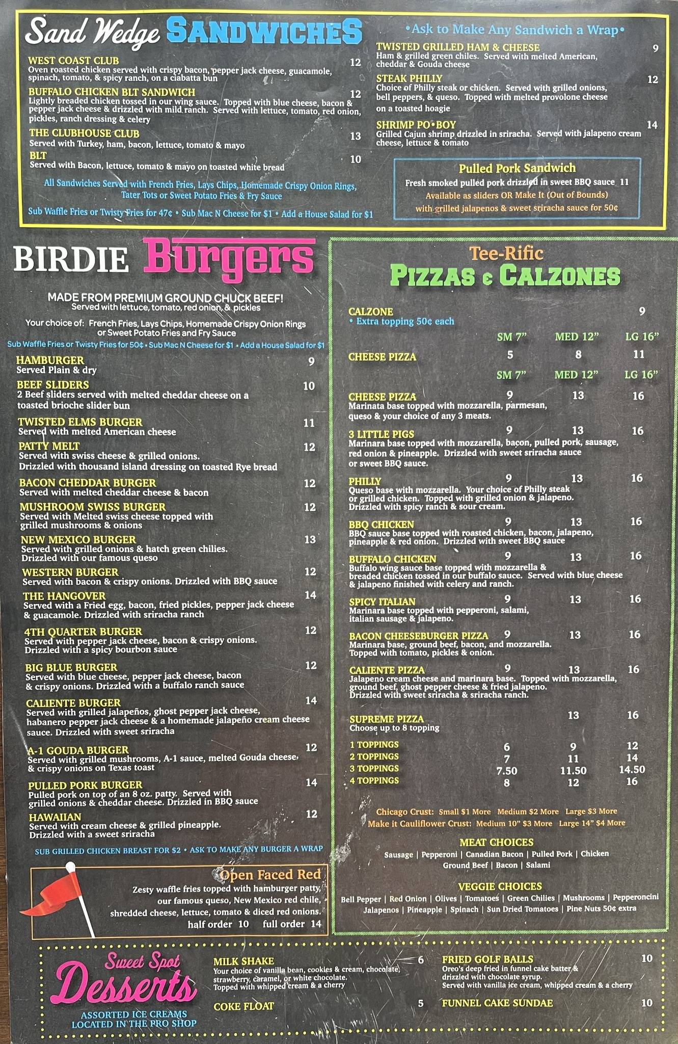 Menu at Twisted Elms Golf Club, Dalhart, US-54