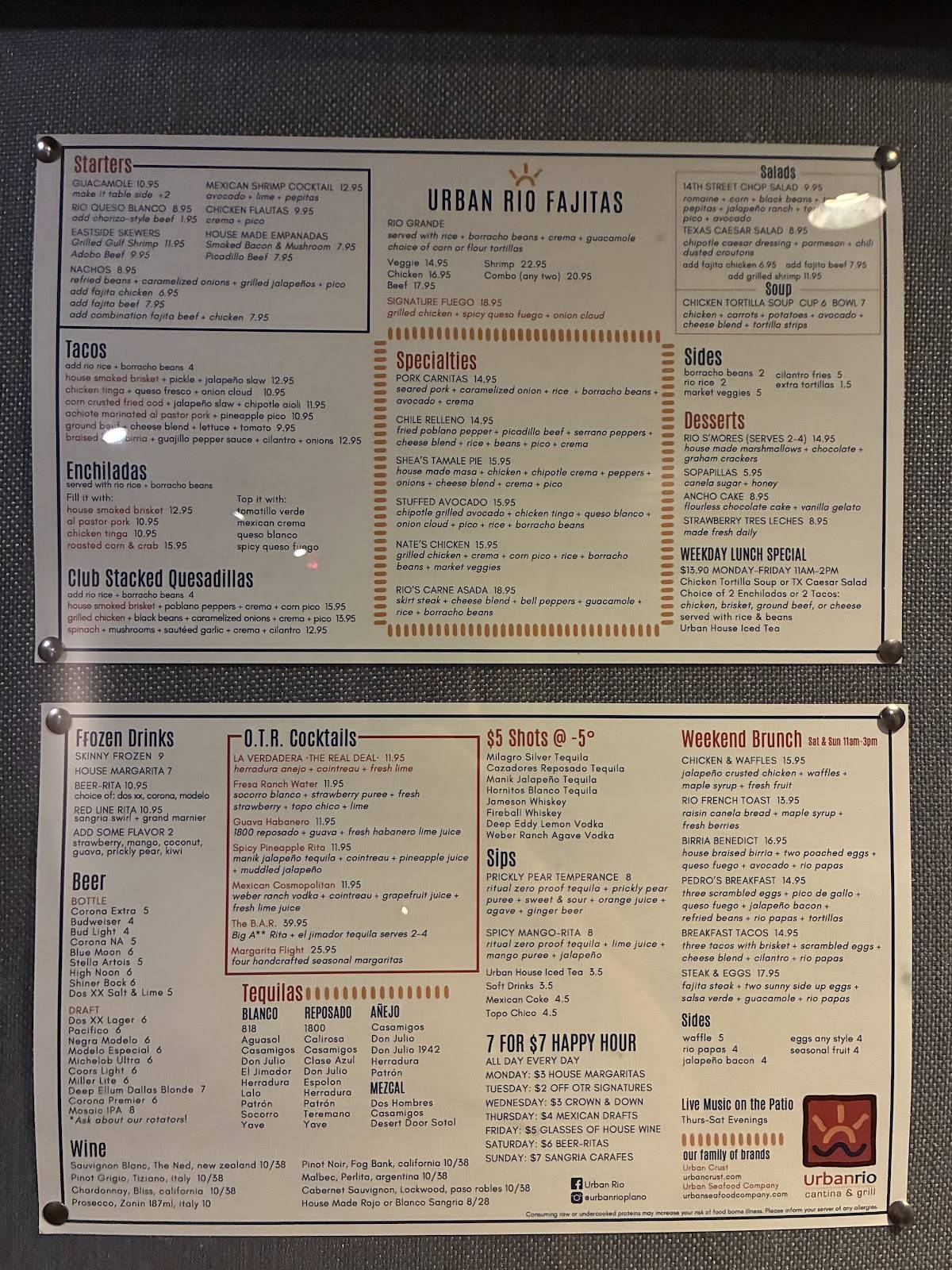 Menu at Urban Rio Cantina & Grill pub & bar, Plano, 14th St #100