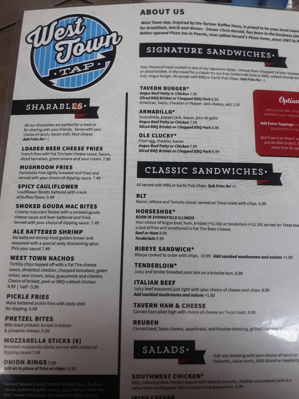 Menu at West Town Tap pub & bar, Peoria