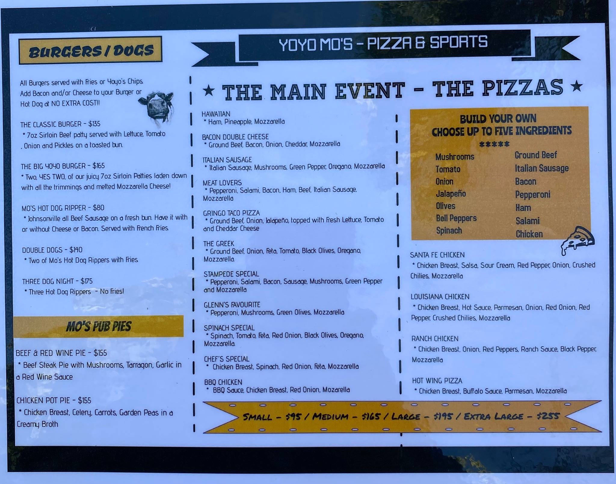 Menu at Yoyo Mo's Pizza & Sports pub & bar, Bucerías