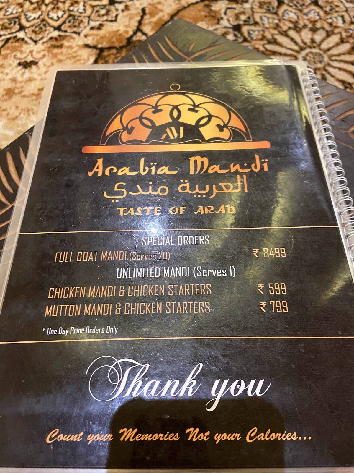 Menu at Arabia Mandi, Puducherry