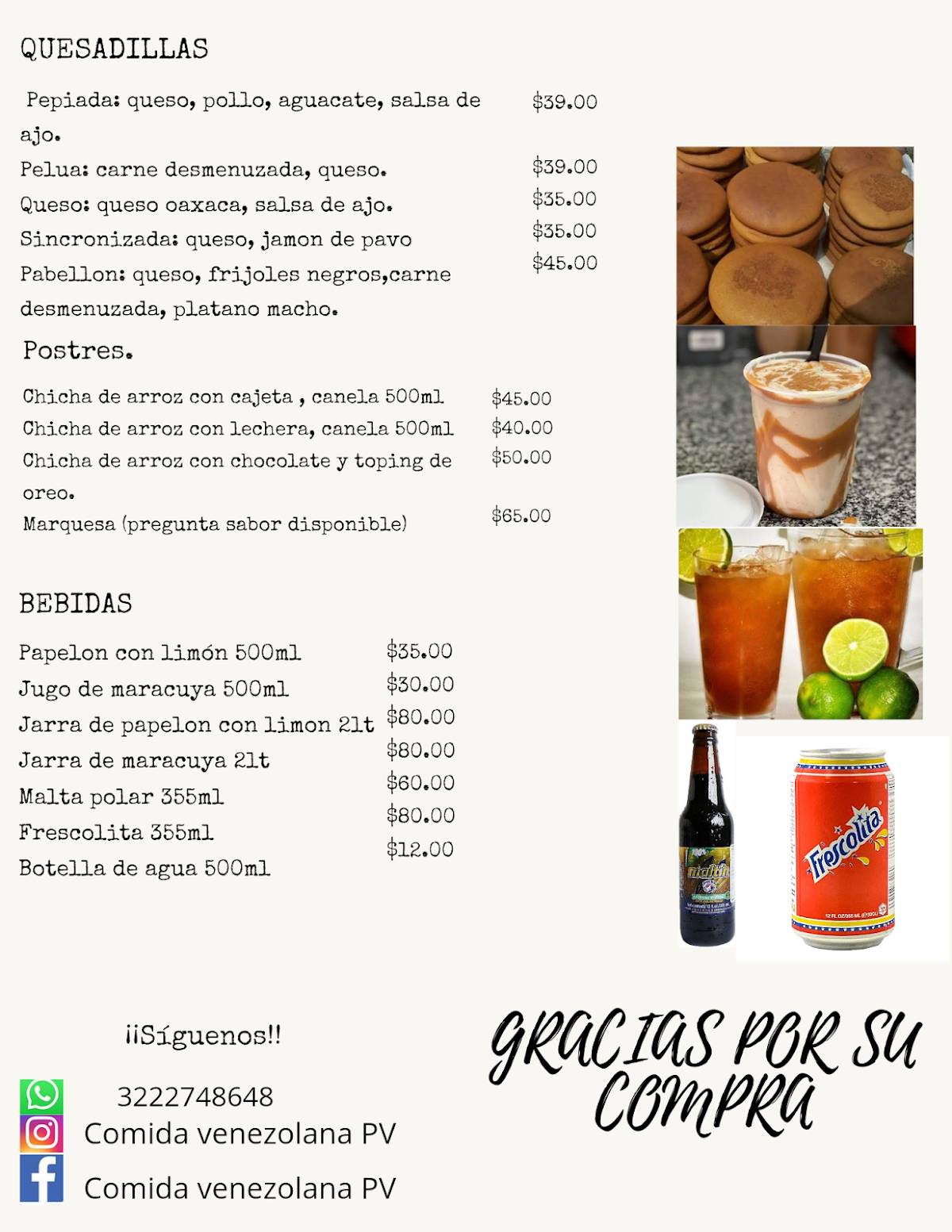 Menu at Comida venezolana pv restaurant, Puerto Vallarta