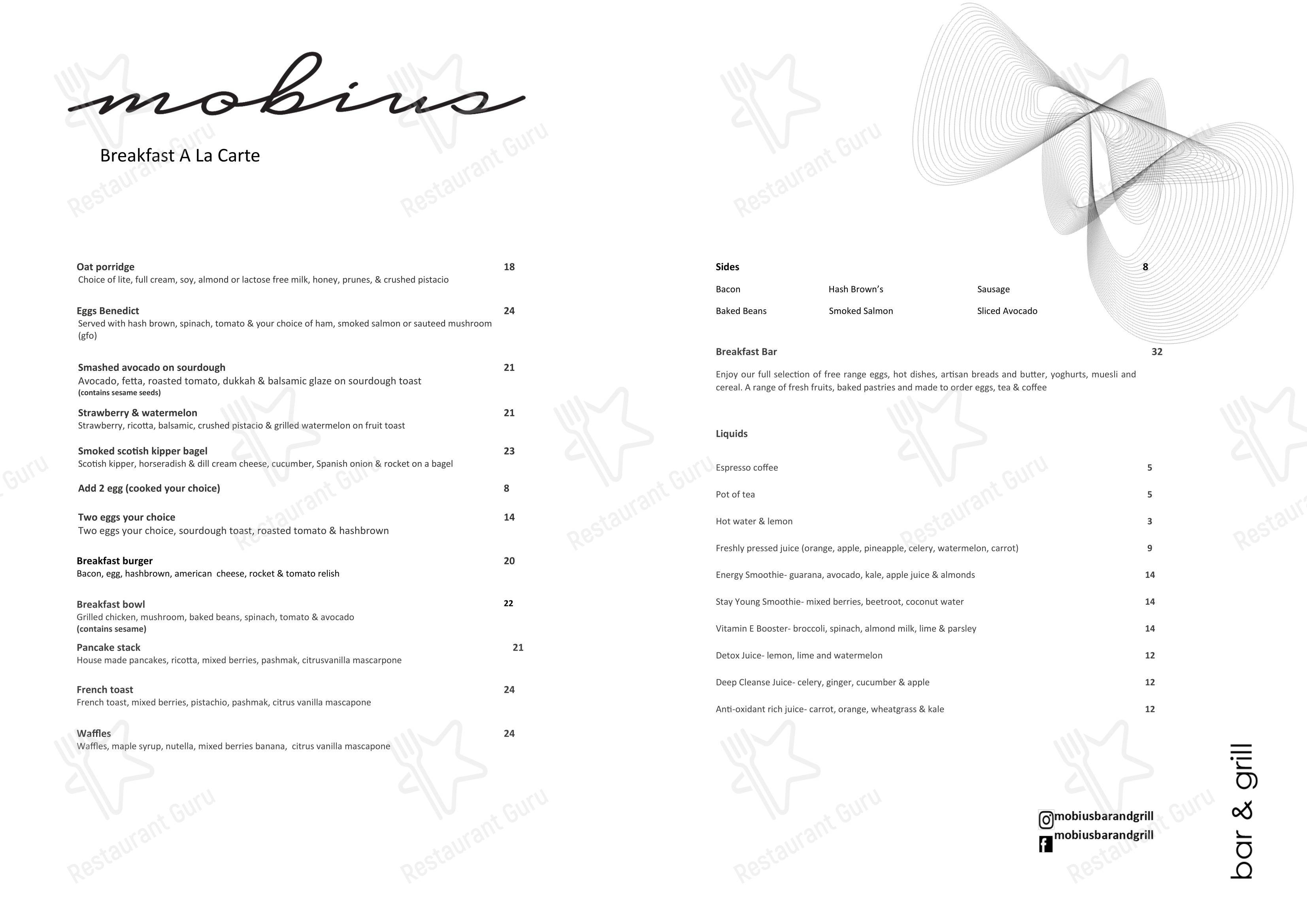 Menu at Pullman Sydney Airport restaurant, Mascot