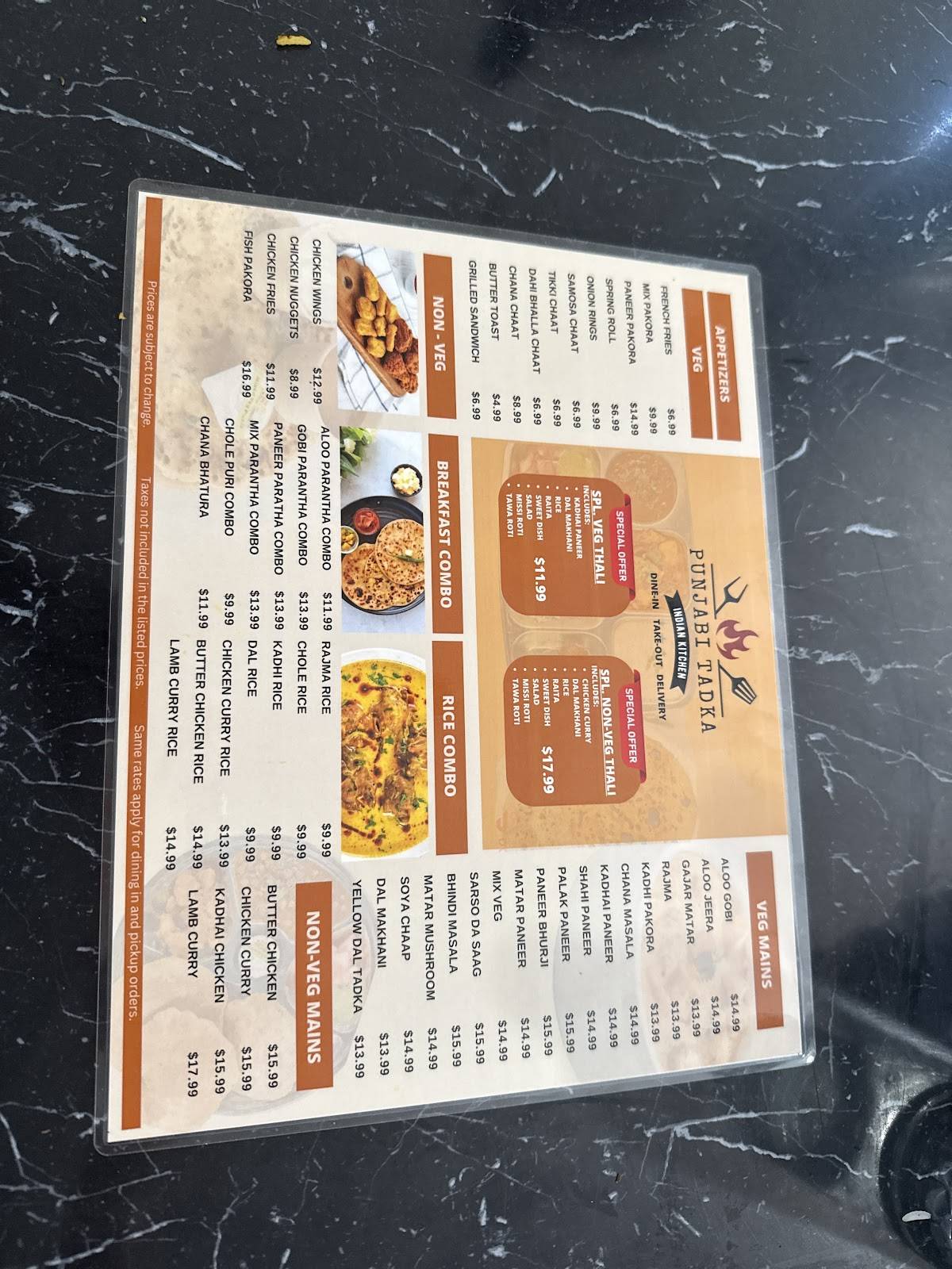 Menu au Punjabi Tadka Indian Kitchen (Restaurant), Niagara Falls