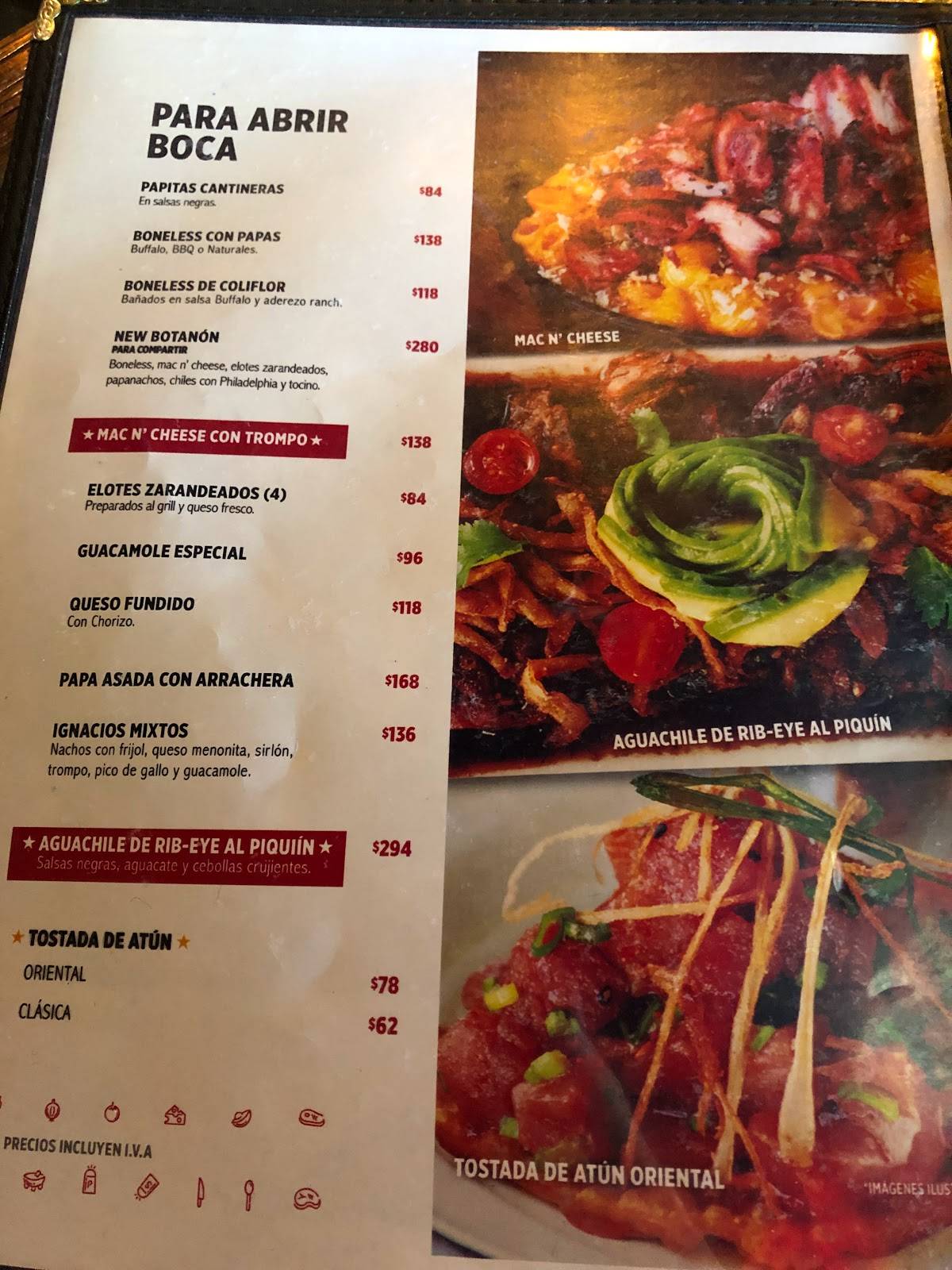 Menu at Puro Taco restaurant, Monclova