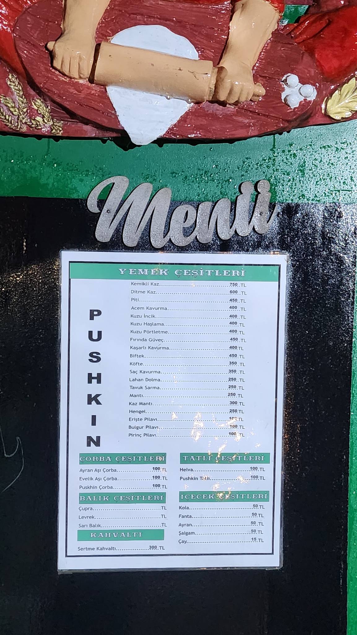Menu at Pushkin Cafe Restaurant, Kars, Atatürk Cd. No:25 D:28