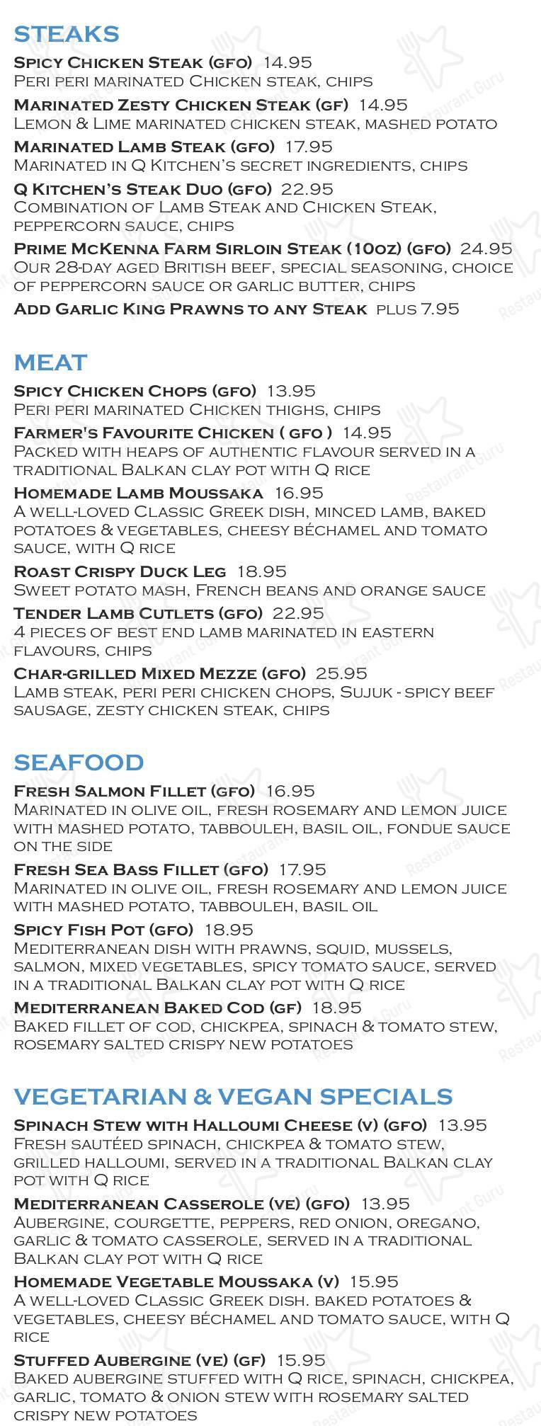 Menu at Q Cafe, Croydon