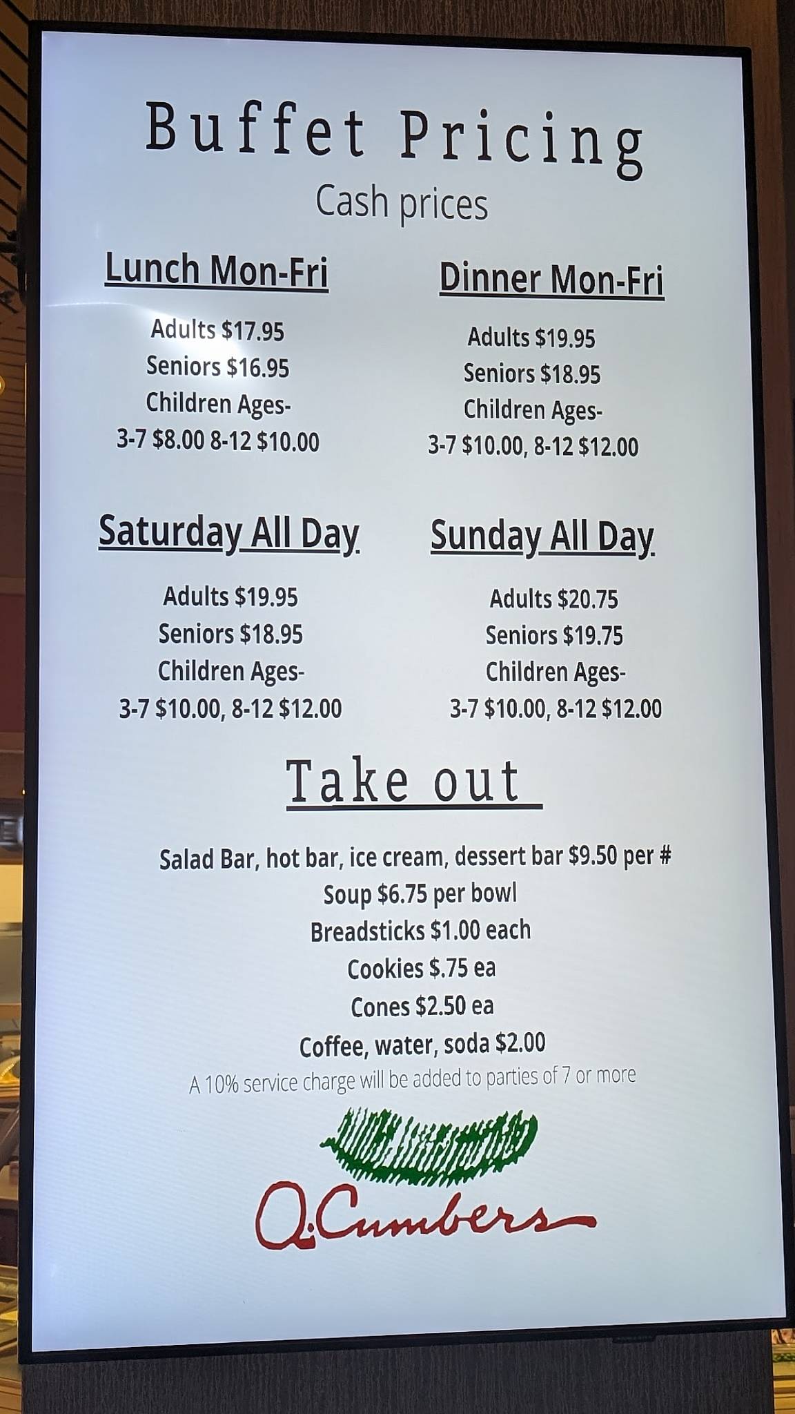 Menu at Q. Cumbers restaurant, Edina