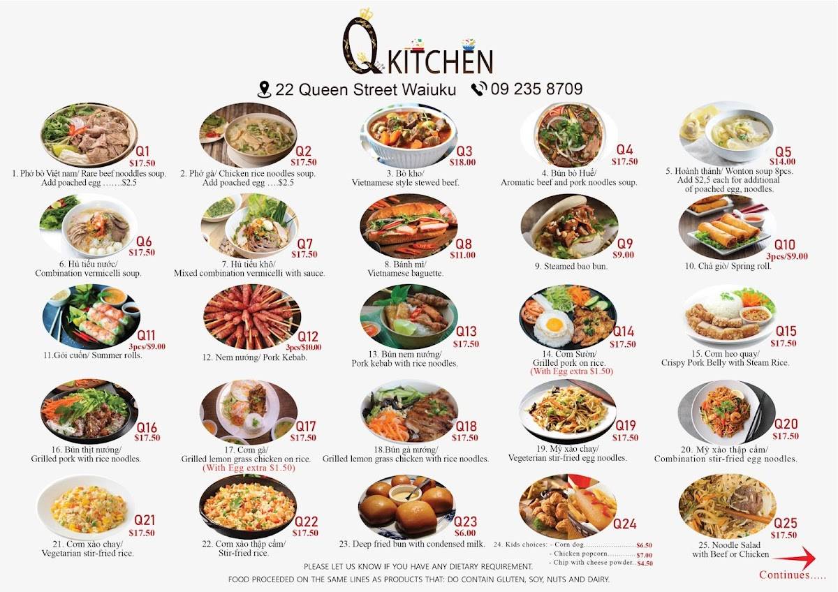 Menu at Q Kitchen Waiuku restaurant, Waiuku