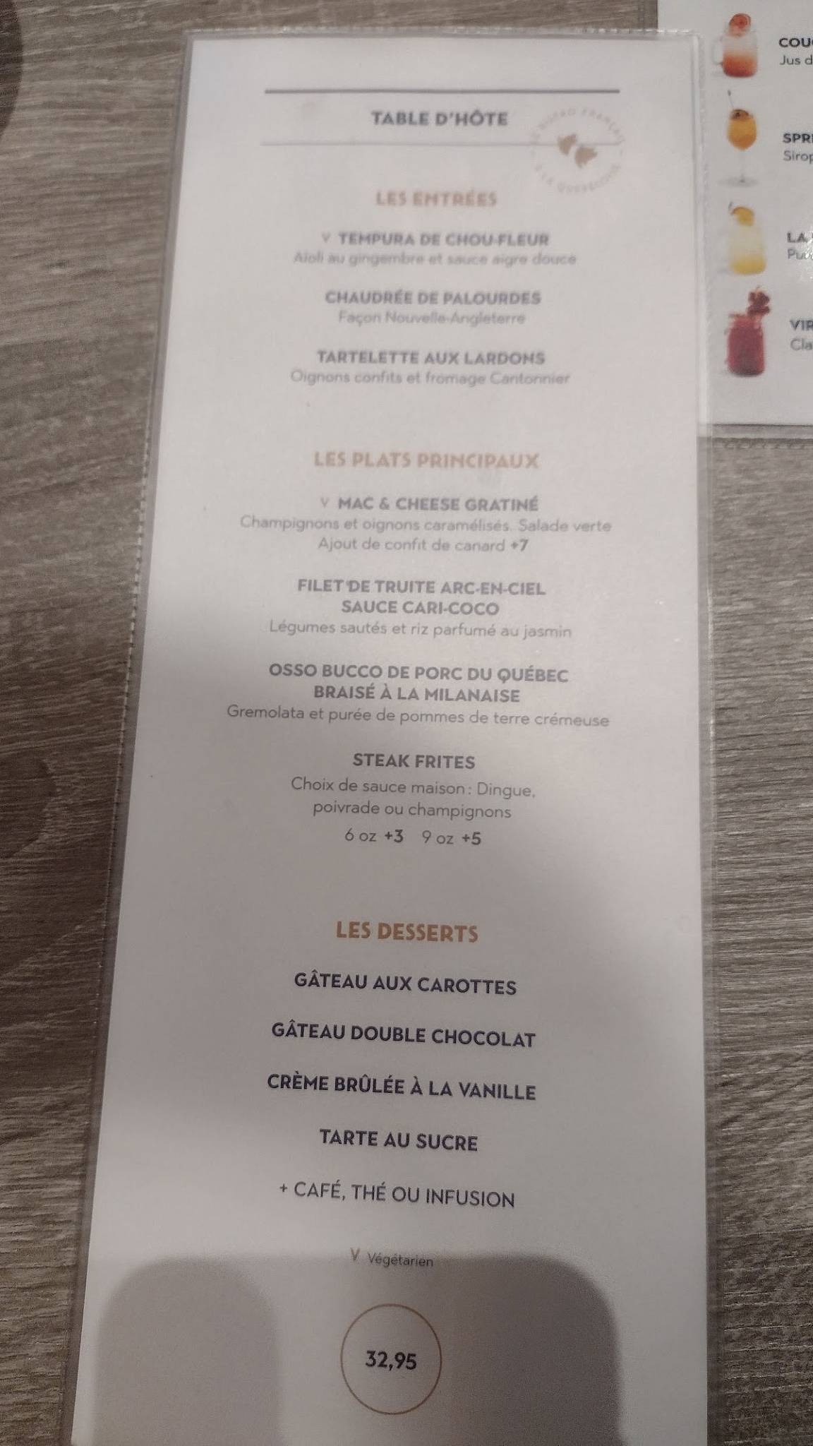 Menu au Cochon Dingue Place Ste-Foy restaurant, Québec, Bd Laurier
