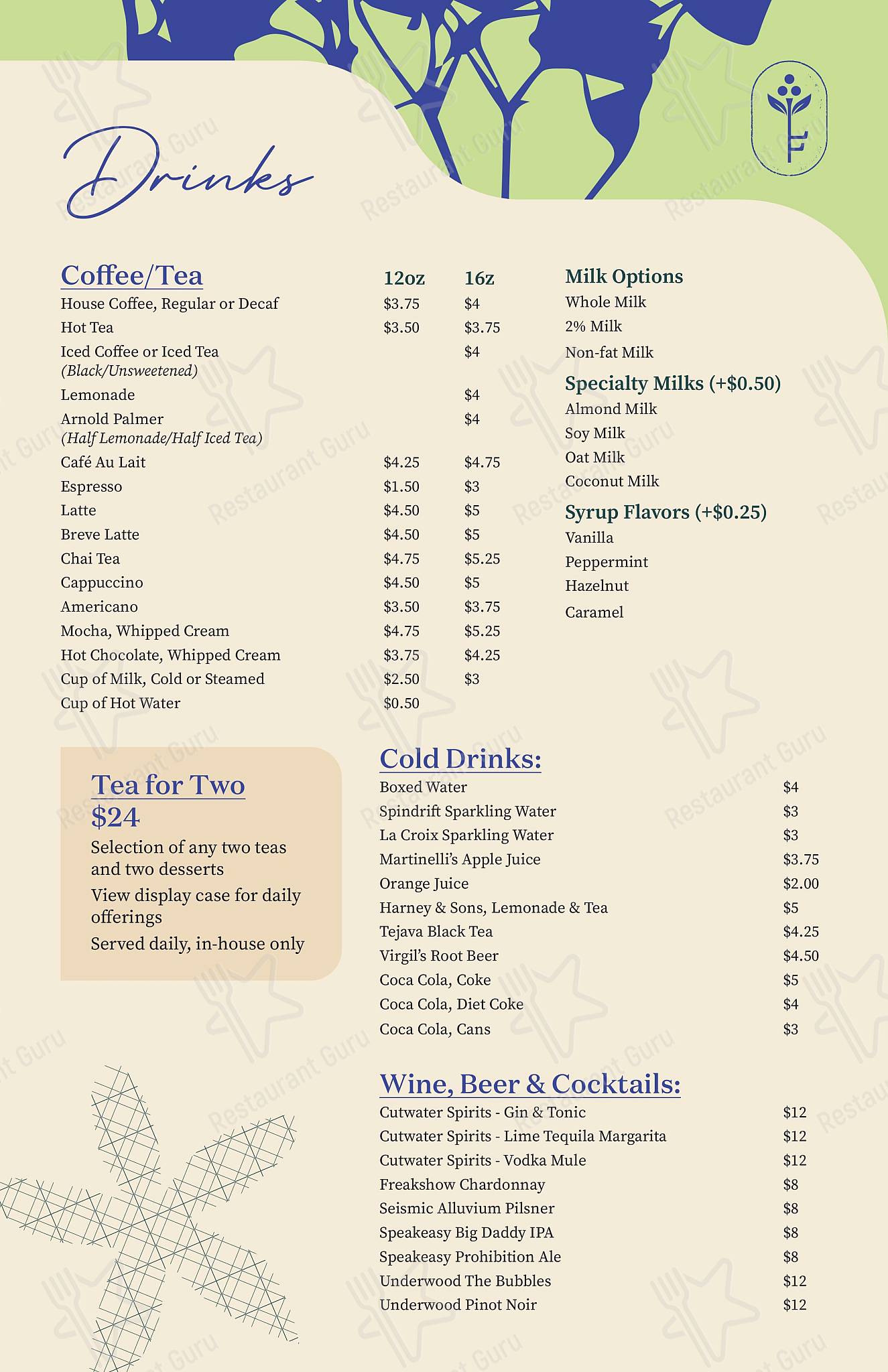 Menu at Quail Café cafe, Redwood City, FMCR+57