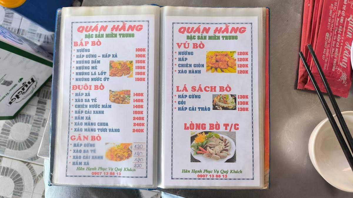 Menu at Quán Hằng quán nhậu bình dân quận tân bình lẩu bò ngon tân bình ...