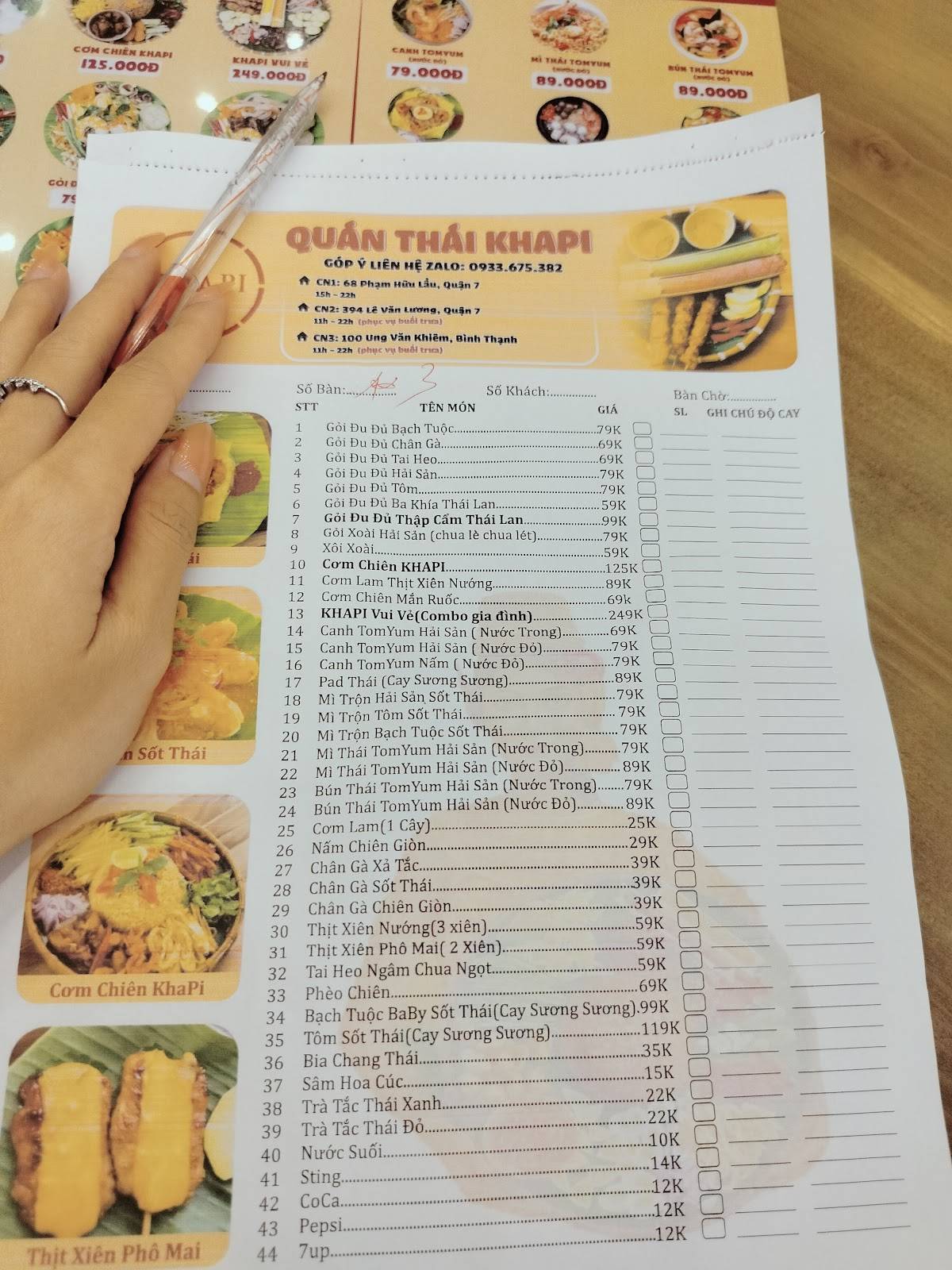 Menu at Quán Thái Khapi - 394 Lê Văn Lương restaurant, Ho Chi Minh City