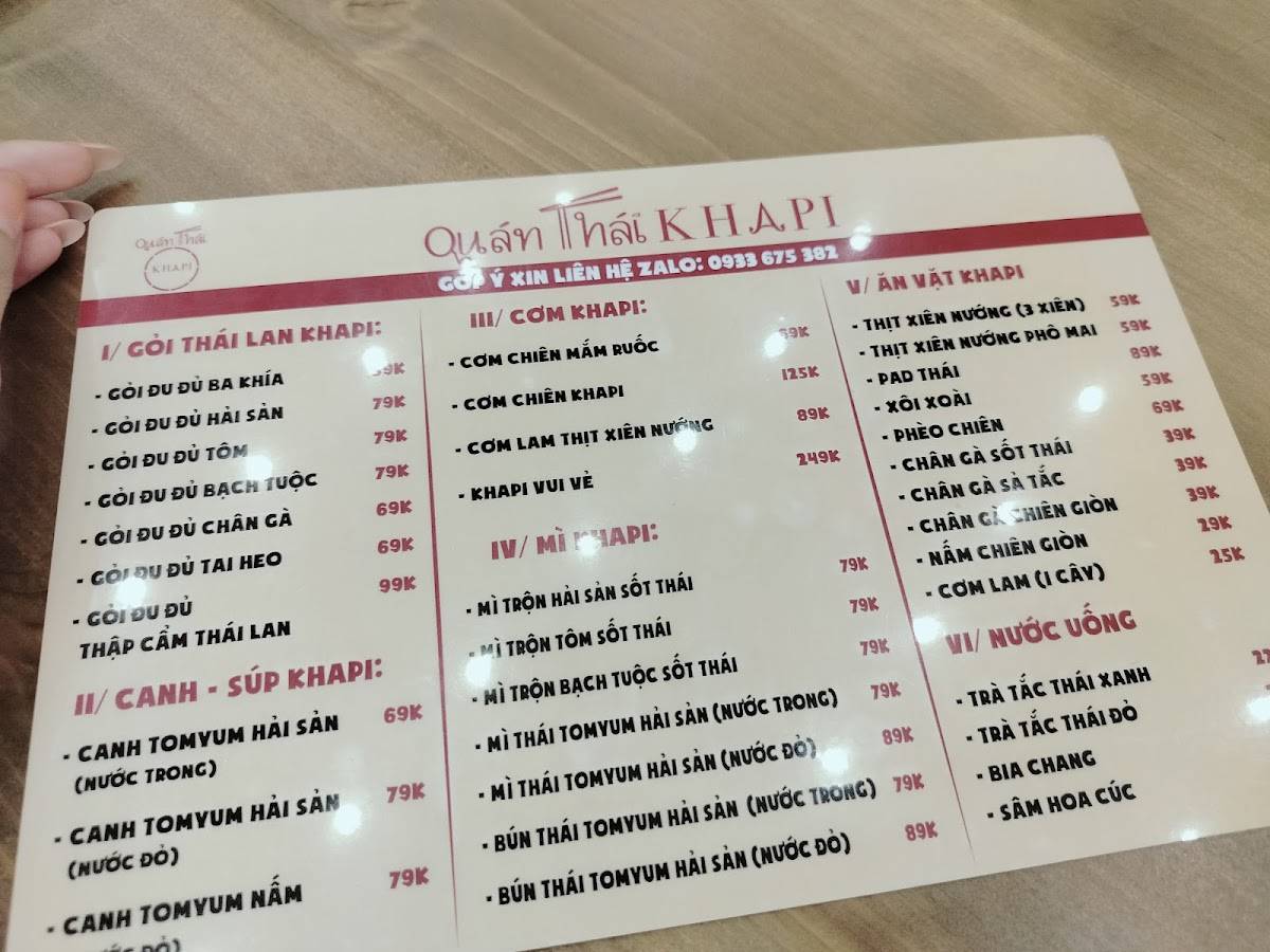 Menu at Quán Thái Khapi - 394 Lê Văn Lương restaurant, Ho Chi Minh City