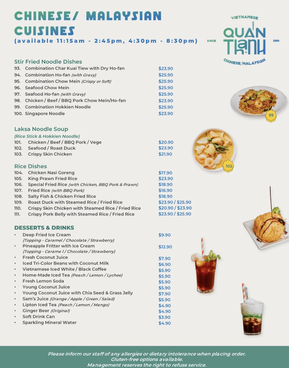 Menu at Quan Thanh restaurant, West End