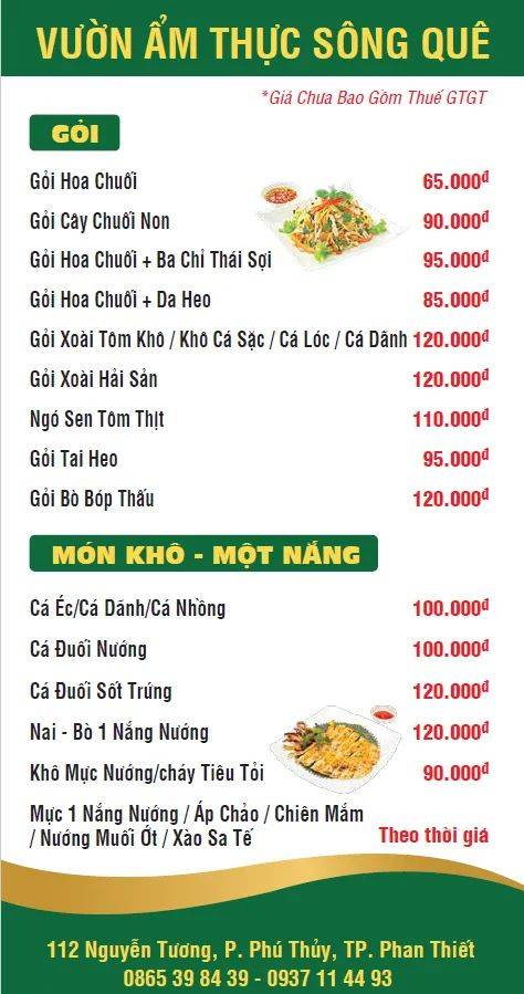 Menu at Quán nhậu Sân Vườn Sông Quê restaurant, Phan Thiet
