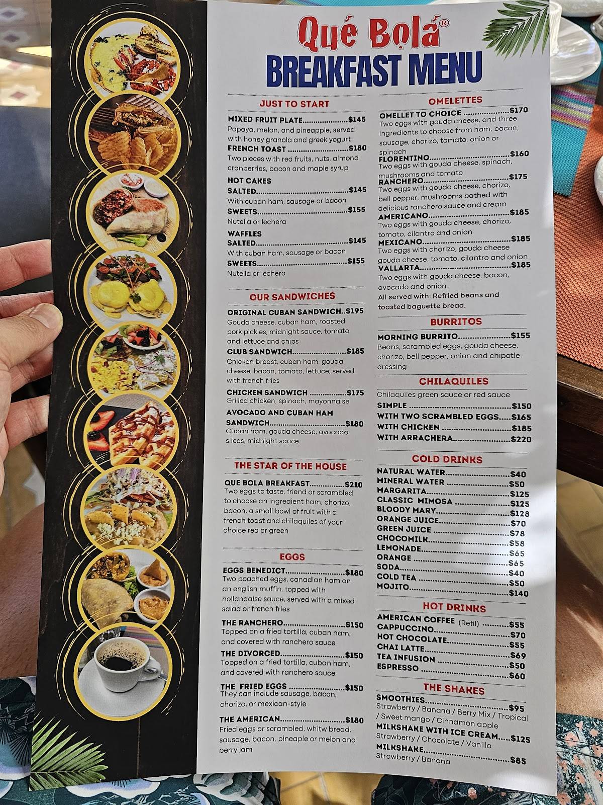 Menu at Qué Bolá Puerto Vallarta restaurant, Puerto Vallarta