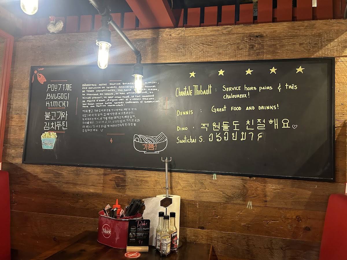 Menu au Le Chic Shack restaurant, Québec