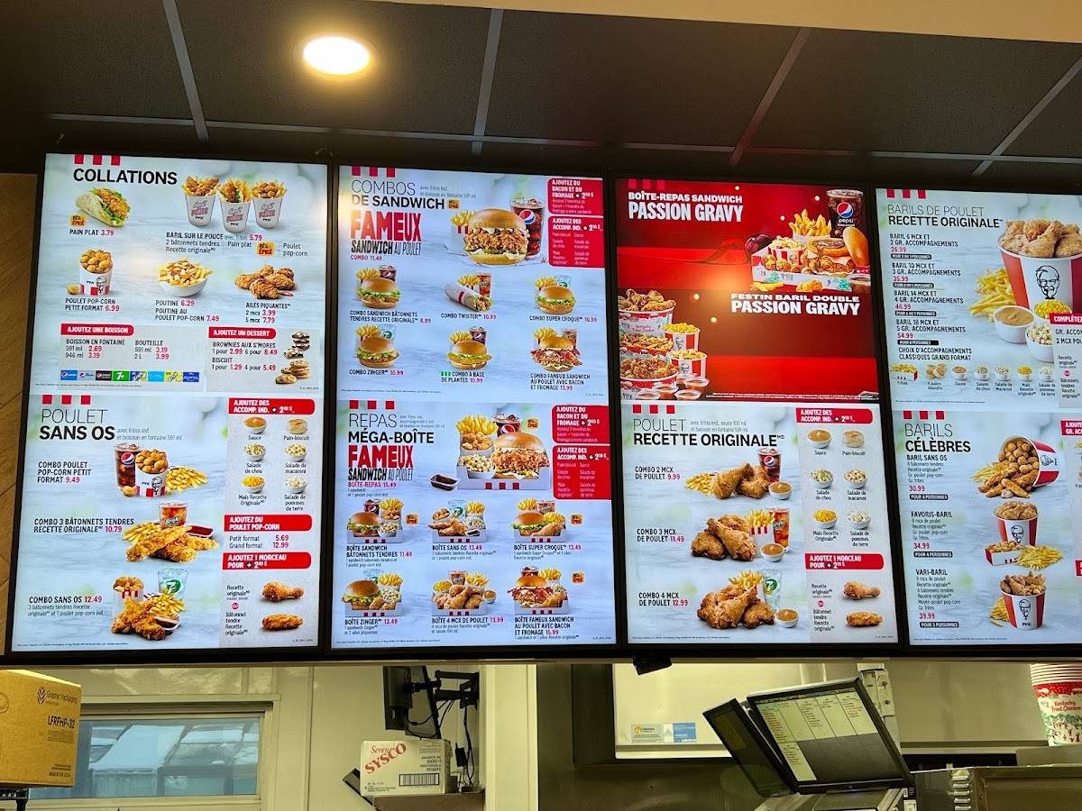 Menu au PFK fast food, Québec, 581 Wilfrid-Hamel Blvd