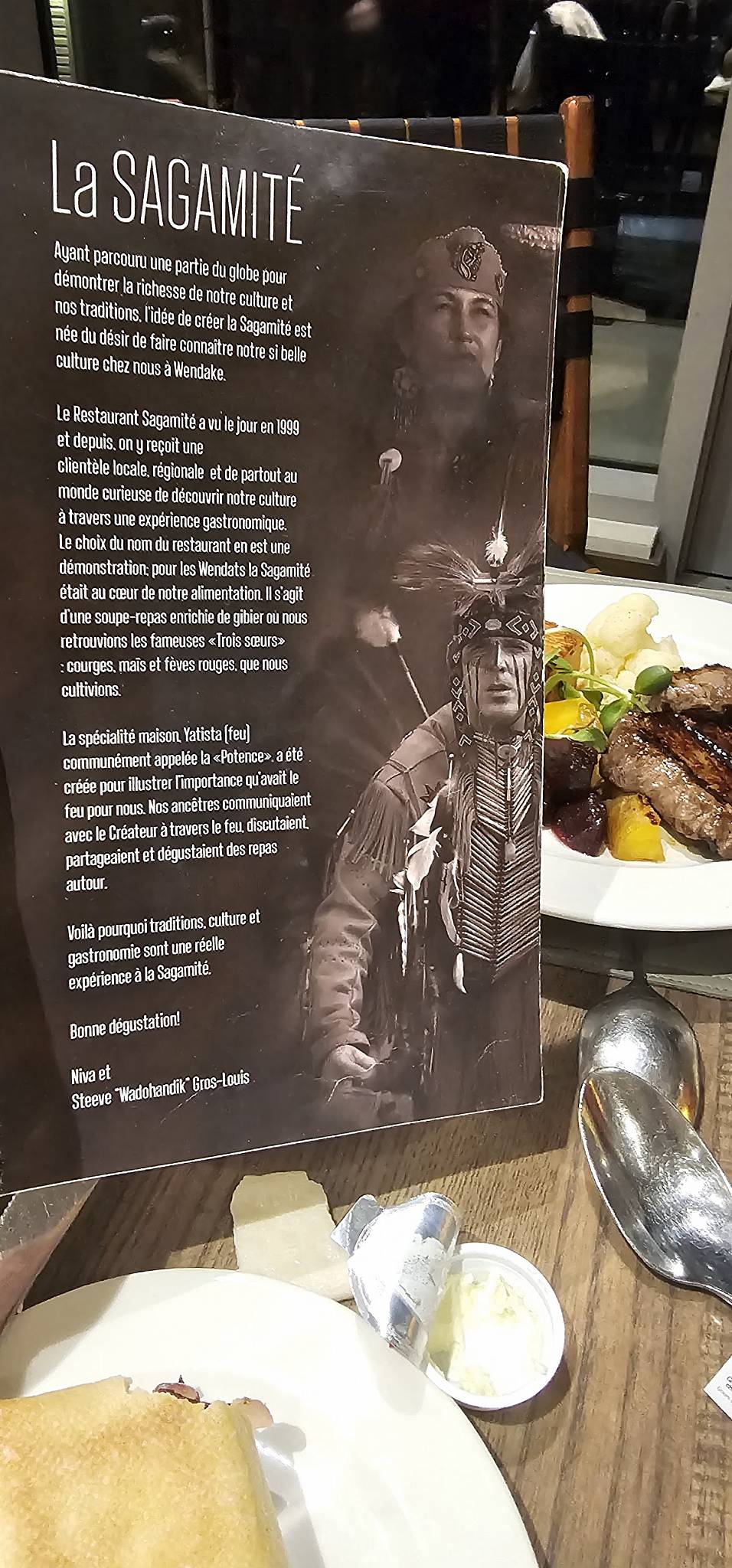 Menu au Restaurant Sagamité, Québec, 10 Bd Bastien