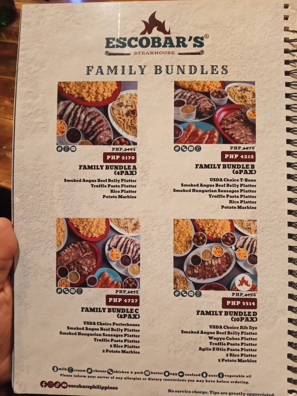 Menu at Escobar's Steakhouse, Quezon City, South Triangle