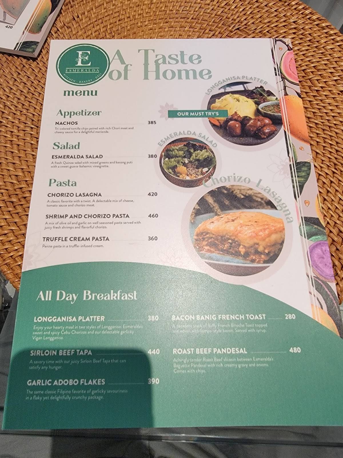 Menu at Esmeralda Kitchen restaurant, Quezon City
