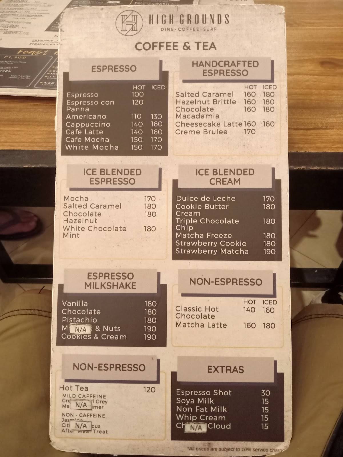 Menu at High Grounds Café cafe, Quezon City