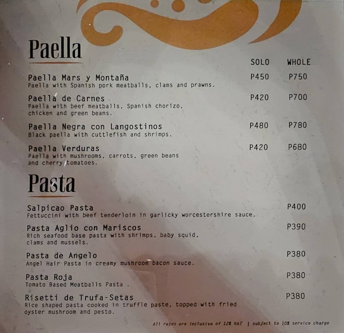 Menu at Ponce restaurant, Quezon City