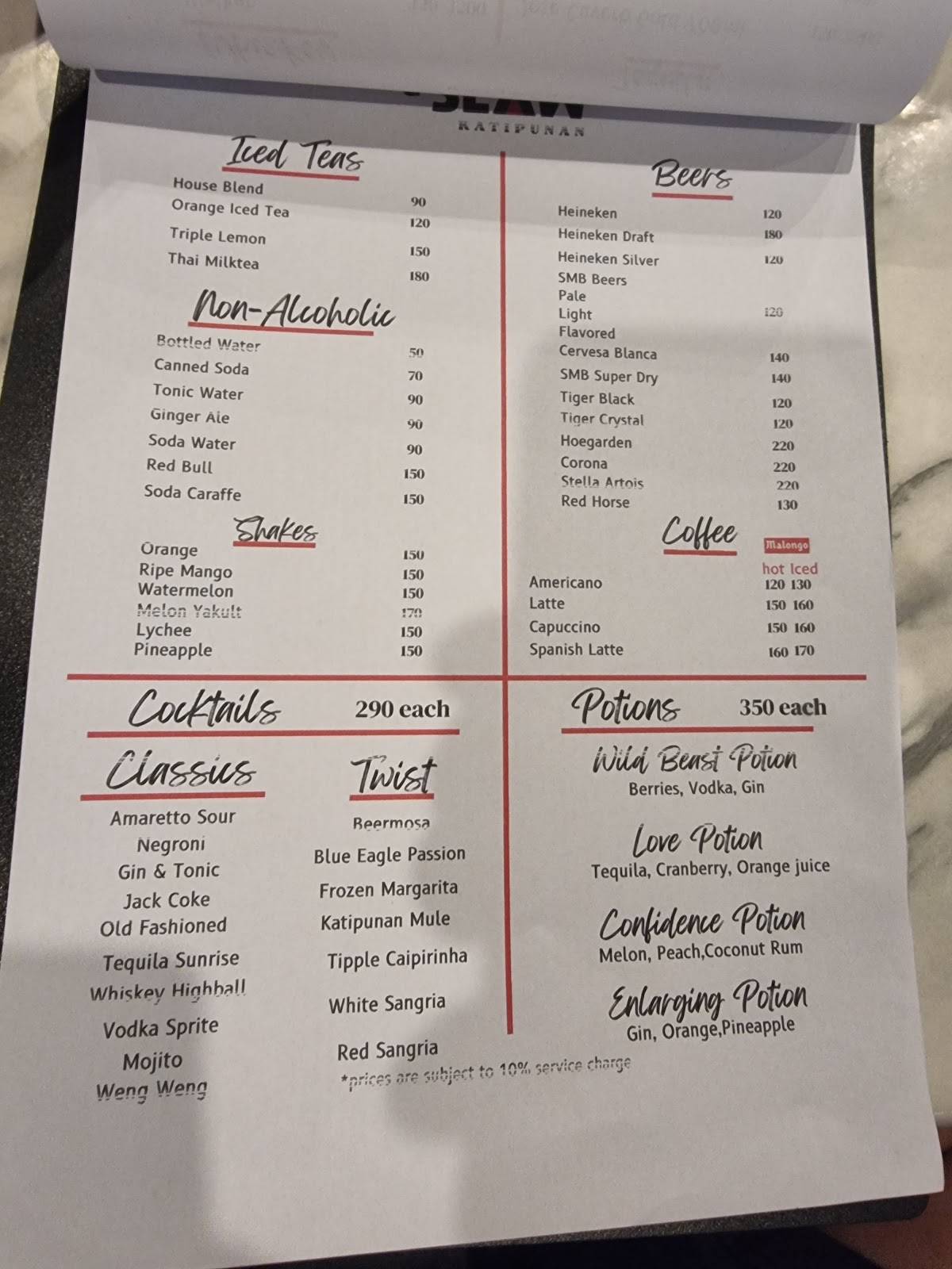Menu at Tipple & Slaw Katipunan restaurant, Quezon City