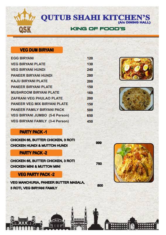 Menu at Qutub Shahi Kitchen's Family Restaurant, Hyderabad