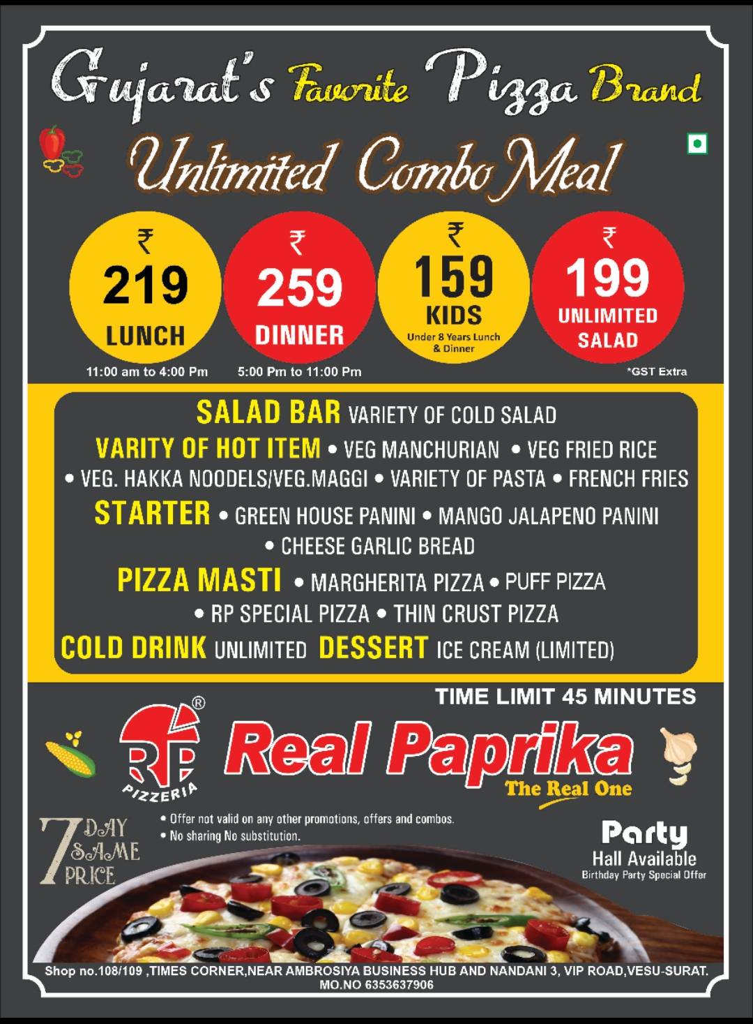 Menu at Real Paprika, Surat, F 108/109