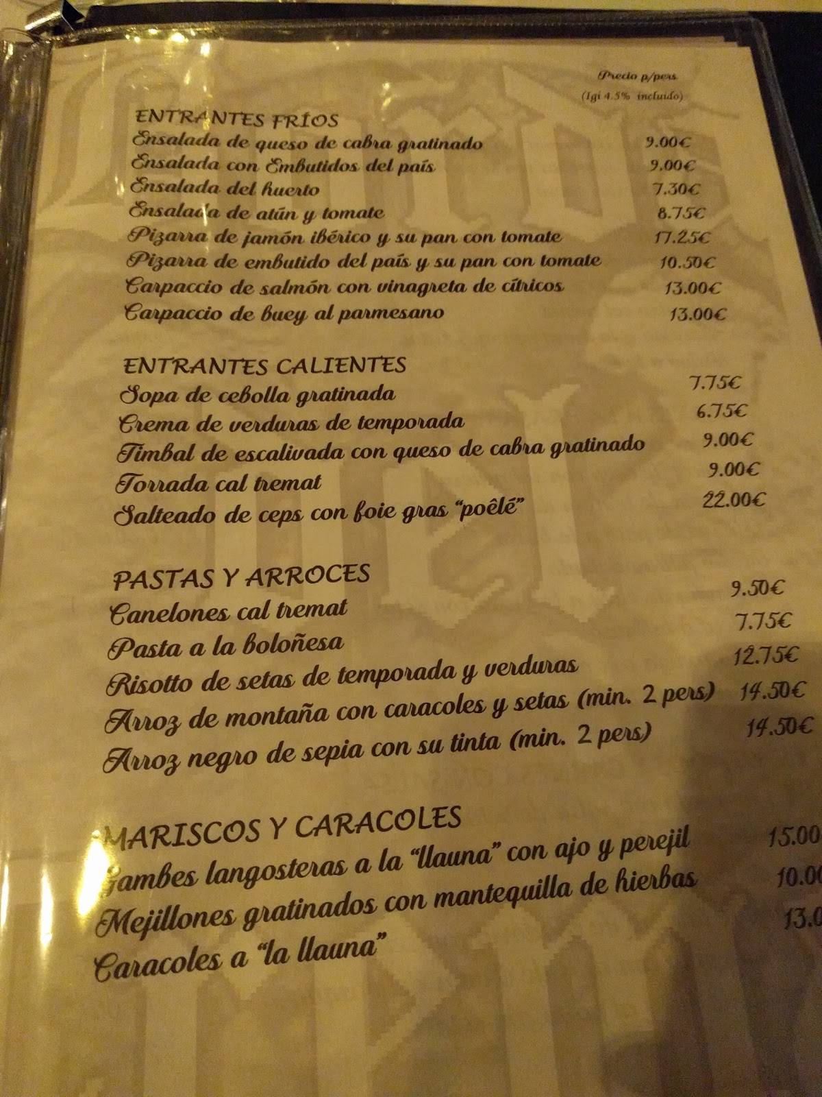 Carta de RESTAURANT BORDA DEL TREMAT, Encamp
