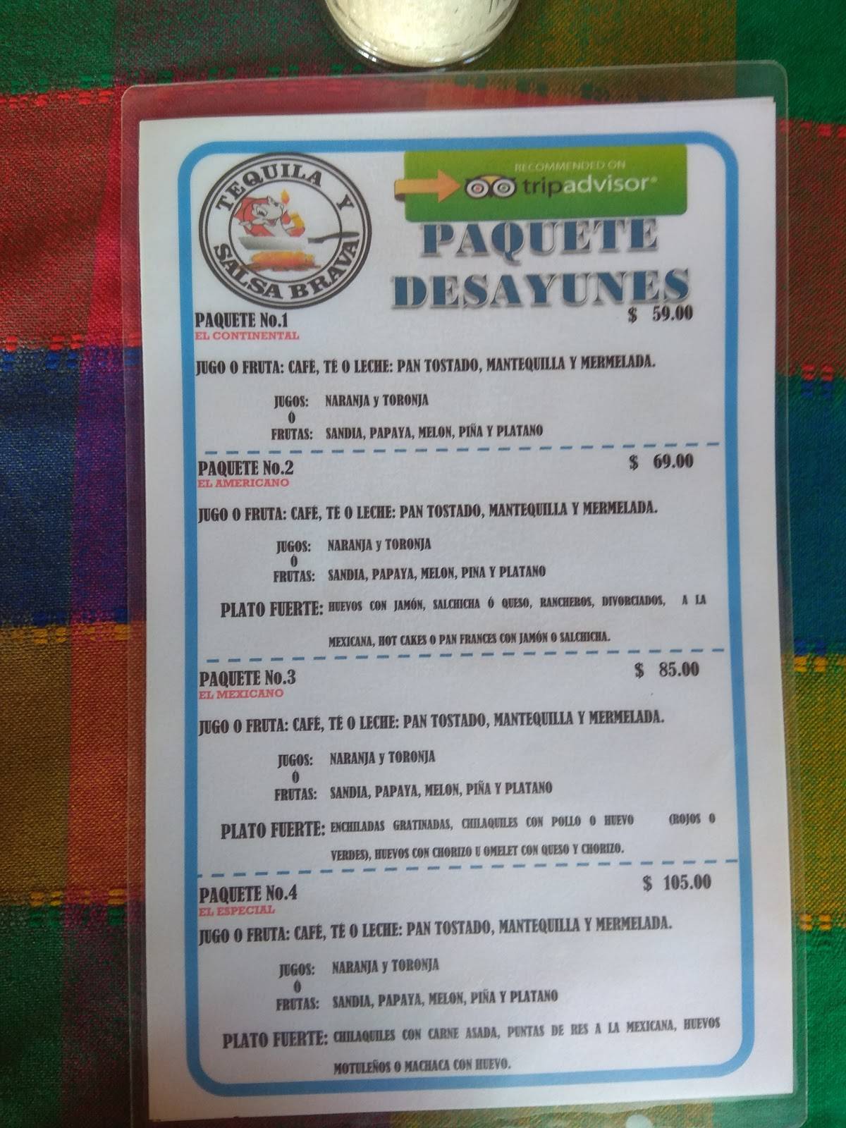 Menu at RESTAURANTE BAR TEQUILA Y SALSA BRAVA, Zihuatanejo