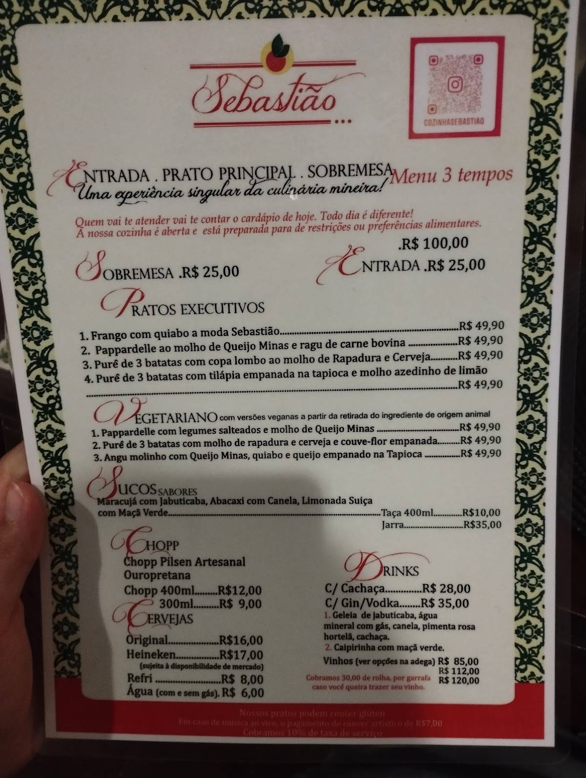 Menu em Sebastião do Leite restaurante, Ouro Preto, Rua Antônio dos Santos