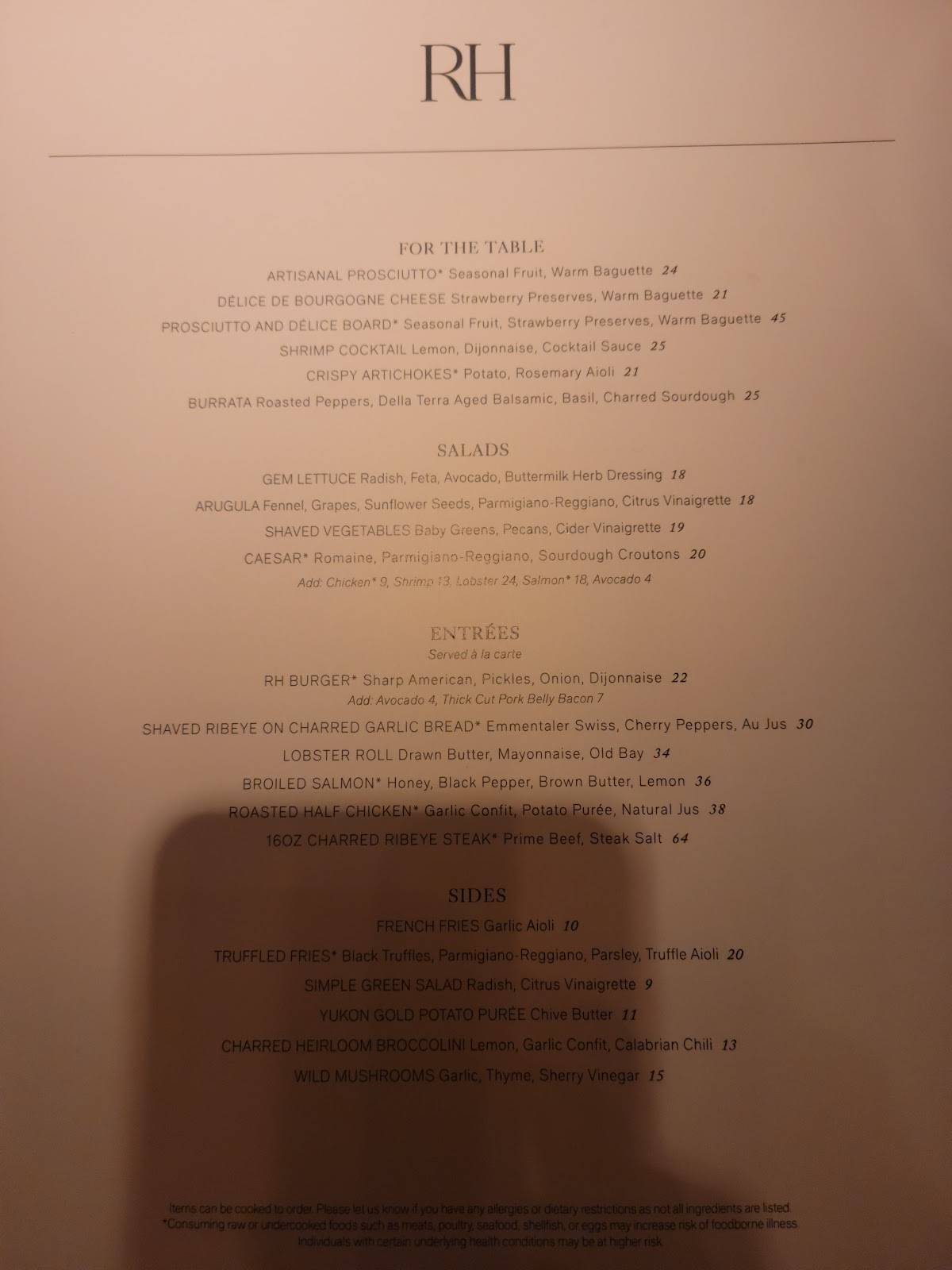 Menu at RH Rooftop Restaurant Oak Brook, Oak Brook