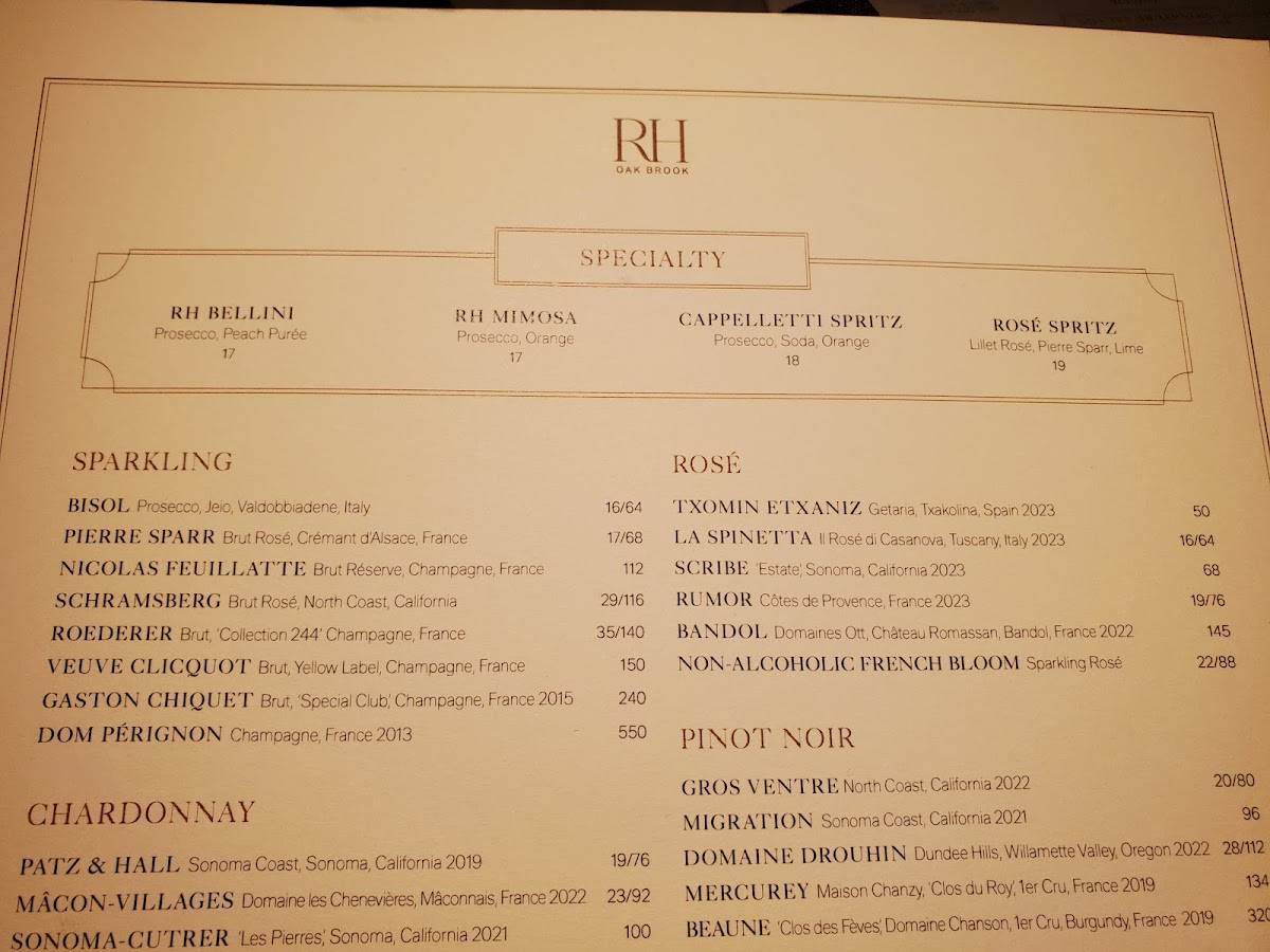 Menu at RH Rooftop Restaurant at RH Oak Brook, Oak Brook