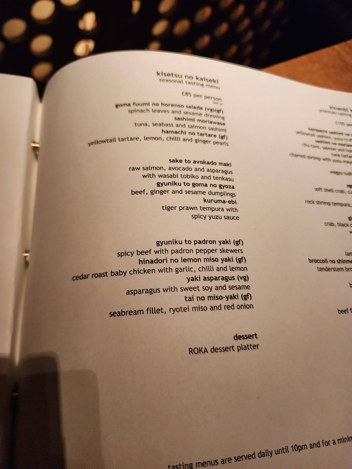 Menu at ROKA Canary Wharf restaurant, London, 4