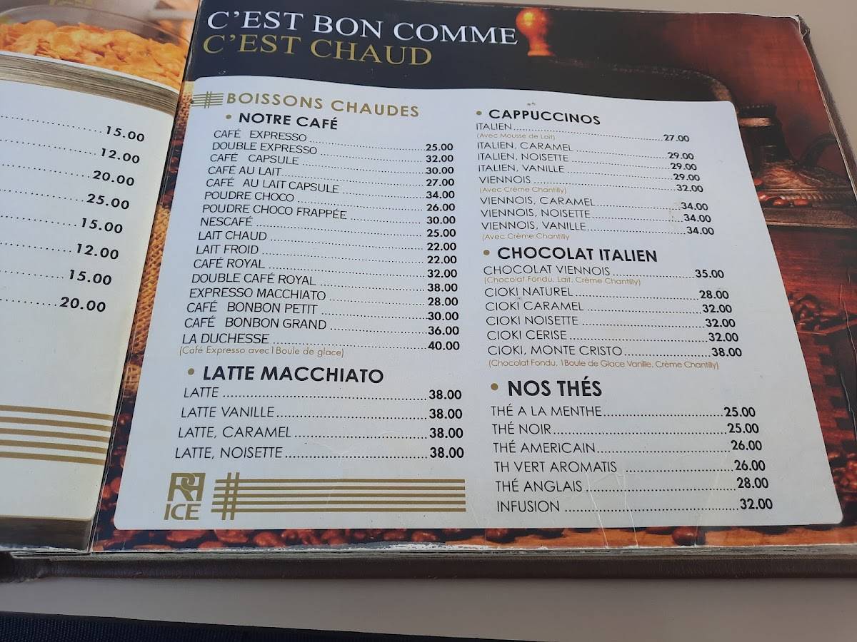 Menu au Cafe RR Ice, Tanger, Q6QR+827