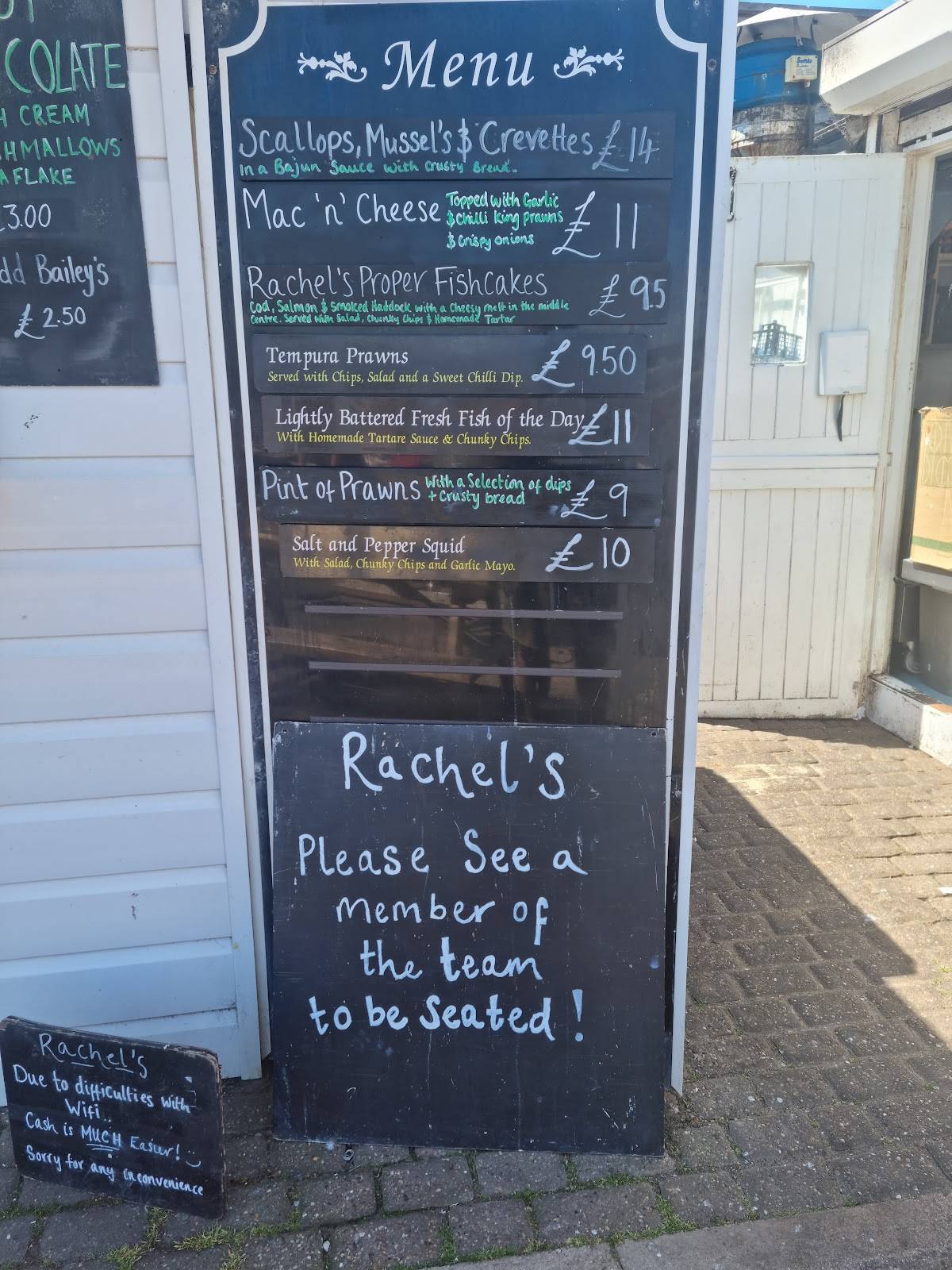 Menu at Rachel's cafe, West Bay