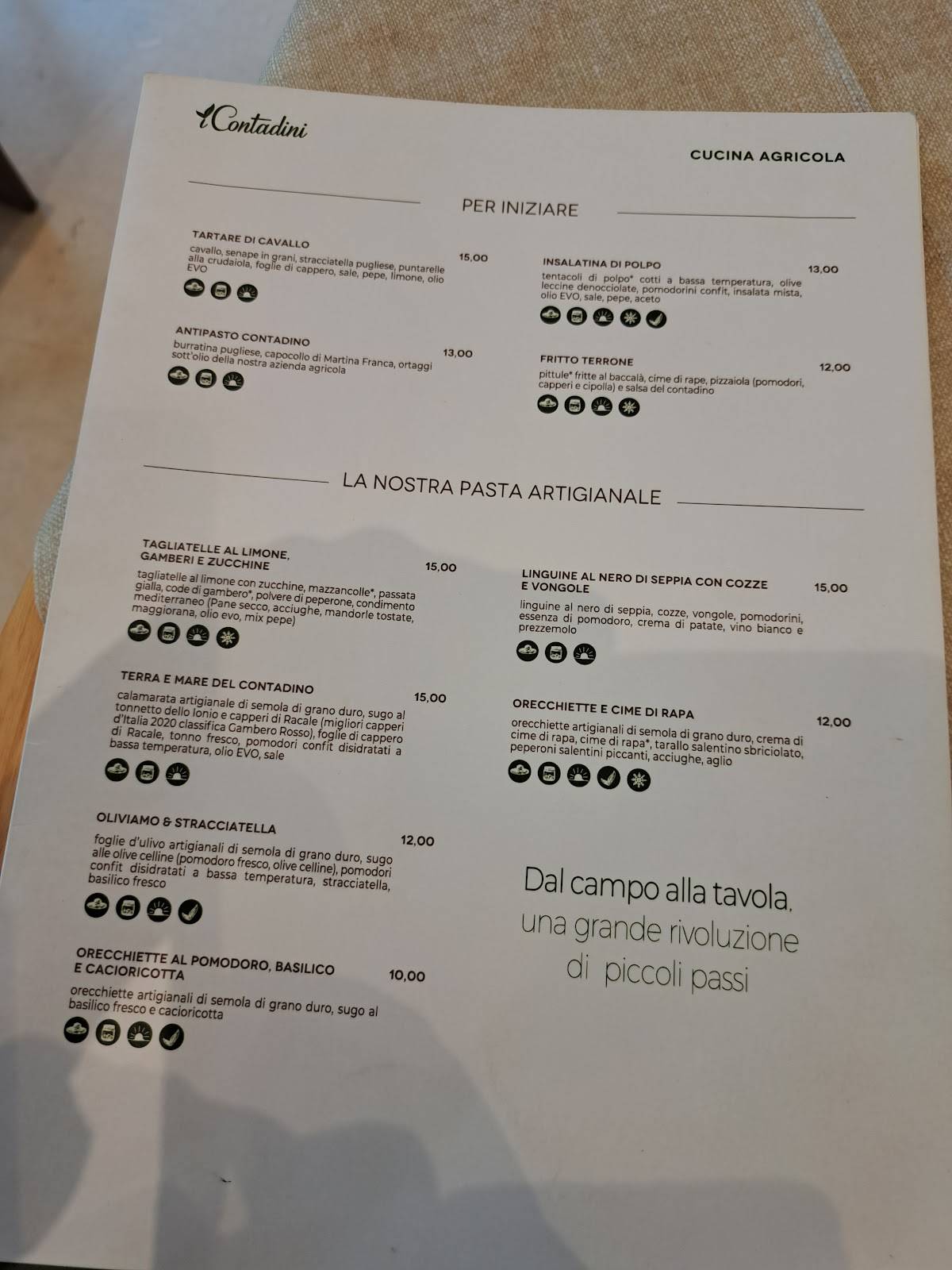 Menu da Radici ristorante, Monza