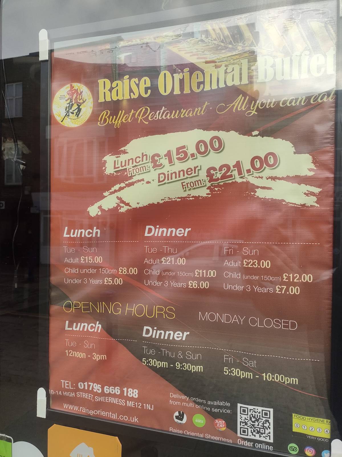 Menu at Raise Oriental Buffet restaurant, Sheerness