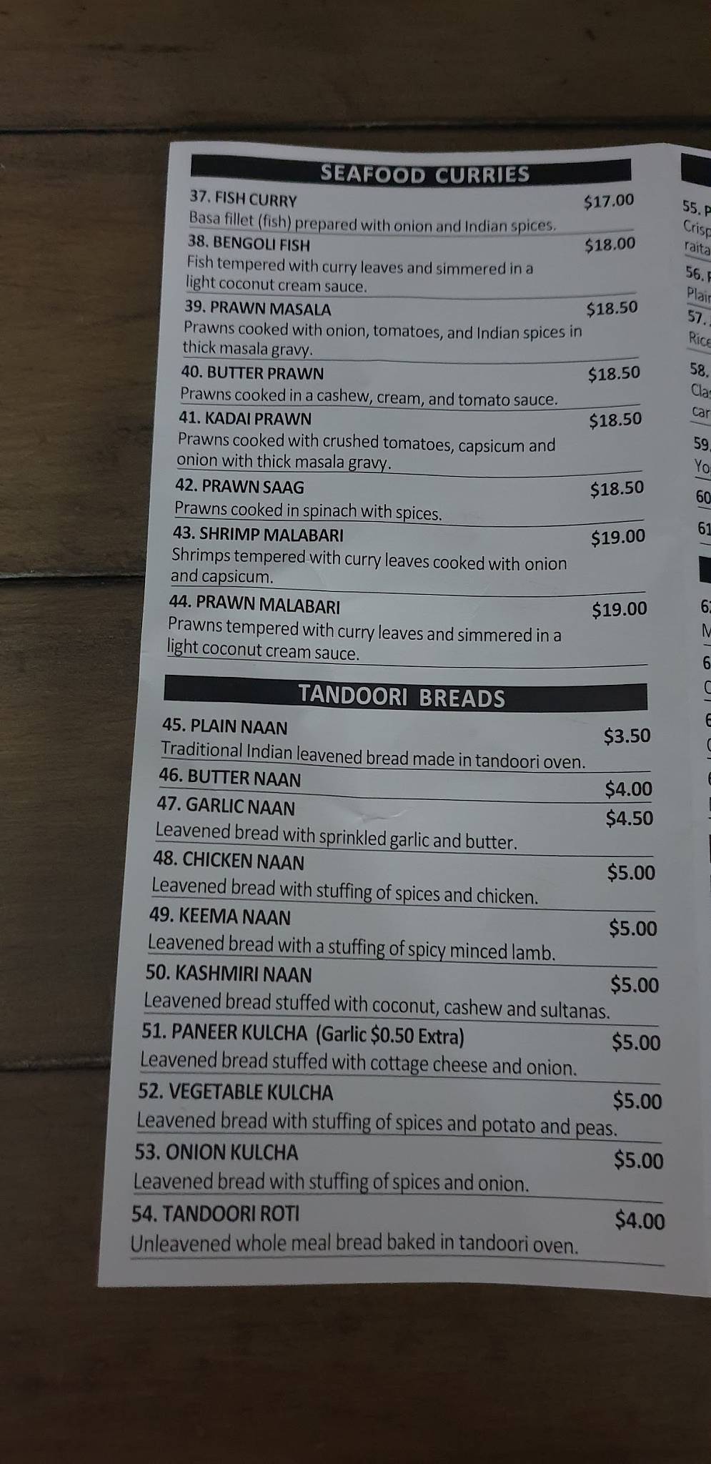 Menu at Raj Indian Restaurant, Balclutha