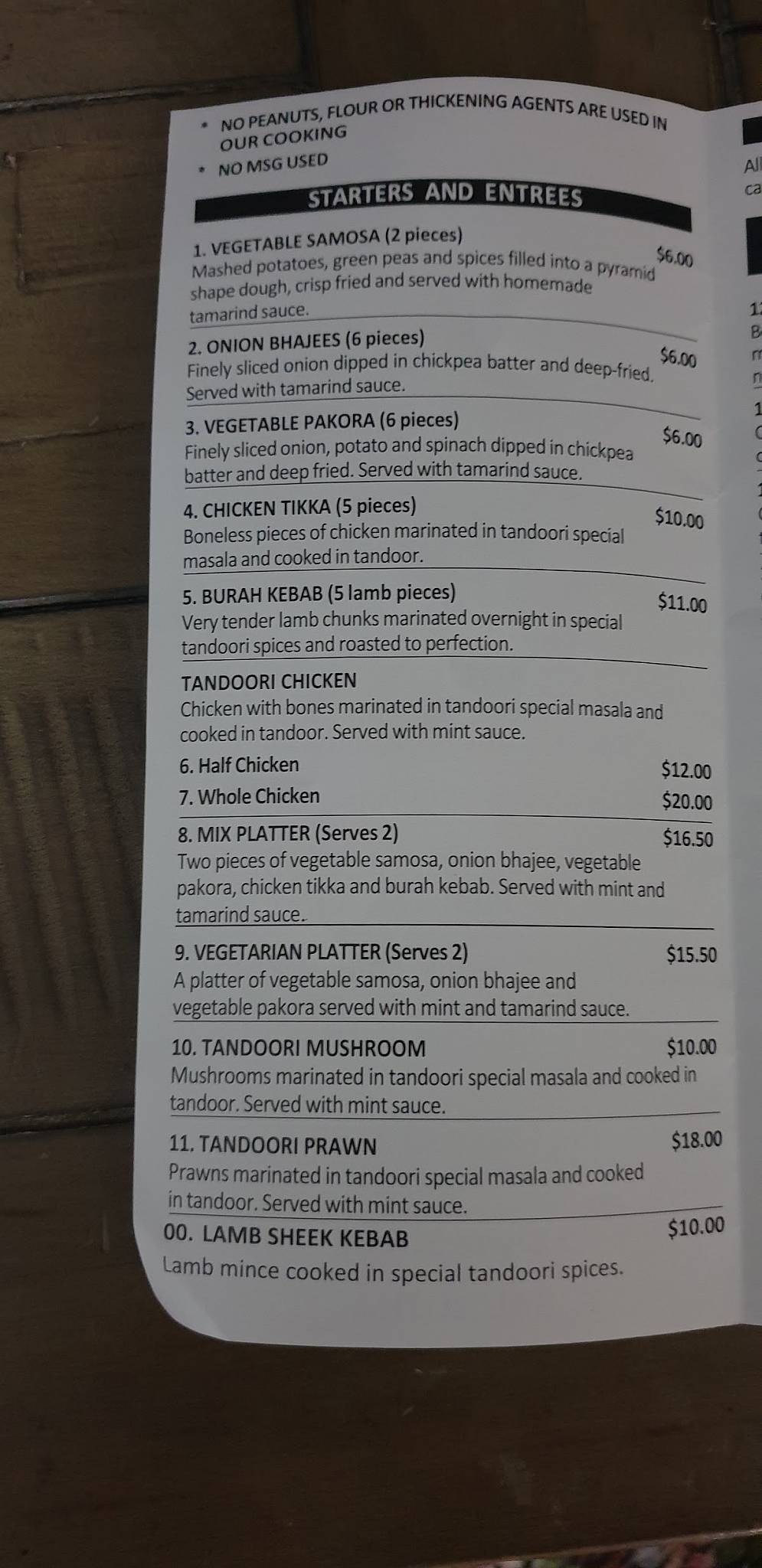 Menu at Raj Indian Restaurant, Balclutha
